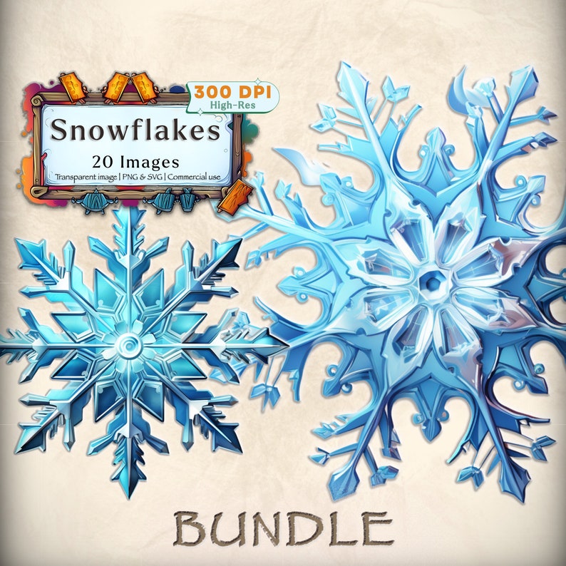 Snowflakes Clipart Bundle: PNG & SVG Seasonal Clipart Snow Clipart ...