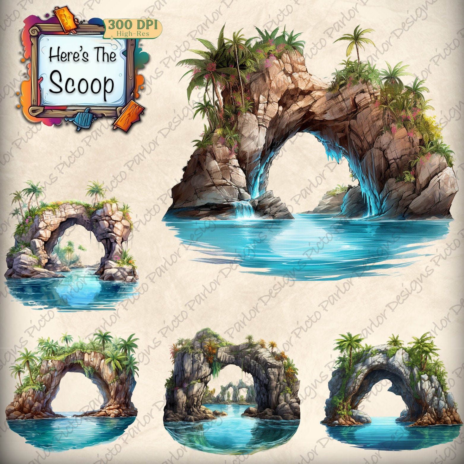 Tropical Cove Clipart: PNG & SVG Scenic Clipart Ocean Clipart Sunset ...