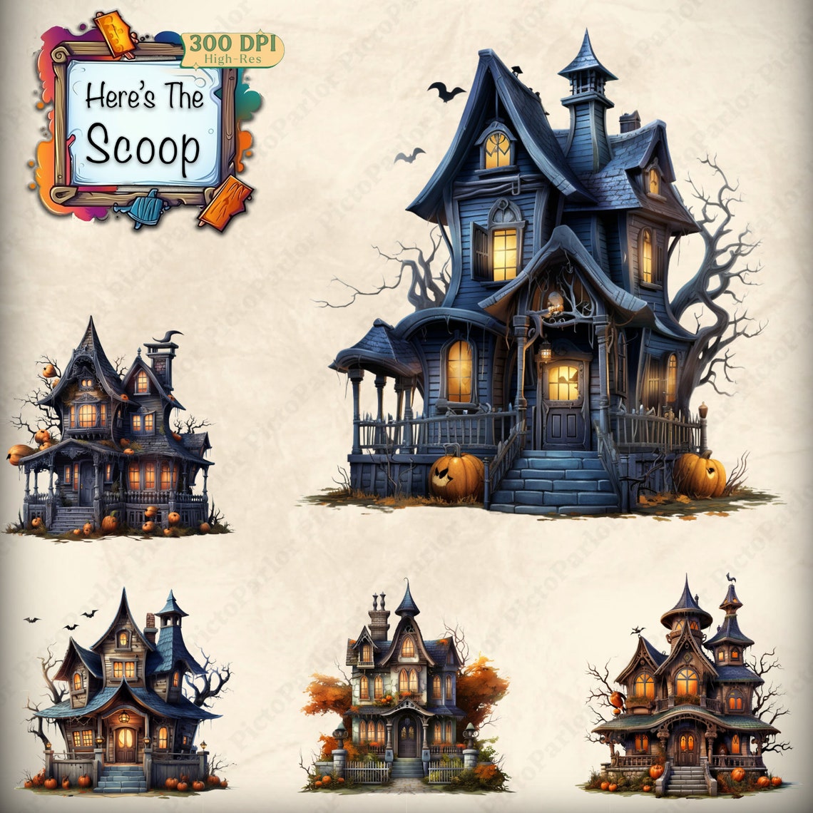 Haunted House Clipart Bundle: PNG and SVG Halloween House Clipart ...