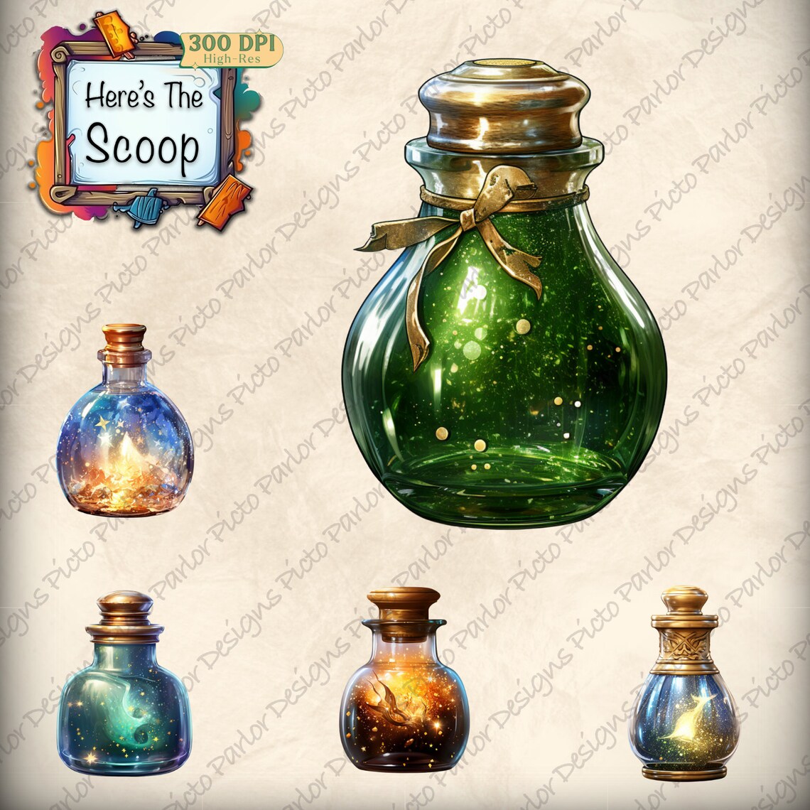 Magical Pixie Potion Bottle Cliaprt Bundle: PNG & SVG Magical Clipart Fantasy Potion Bottle ...