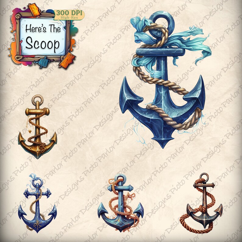 Ship Anchor Clipart Bundle: PNG & SVG Aquatic Clipart Ocean Clipart ...