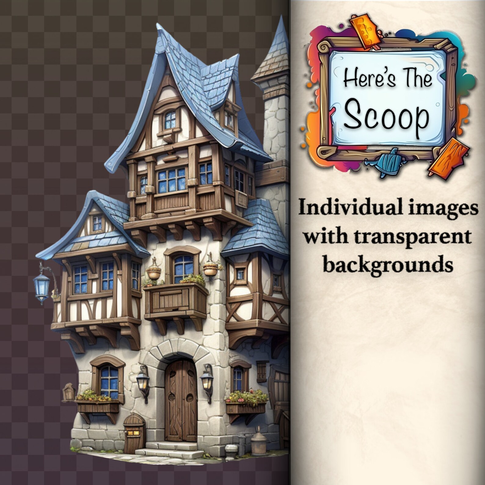 Medieval Office Buildings Clipart Bundle: PNG and SVG Medieval Building ...