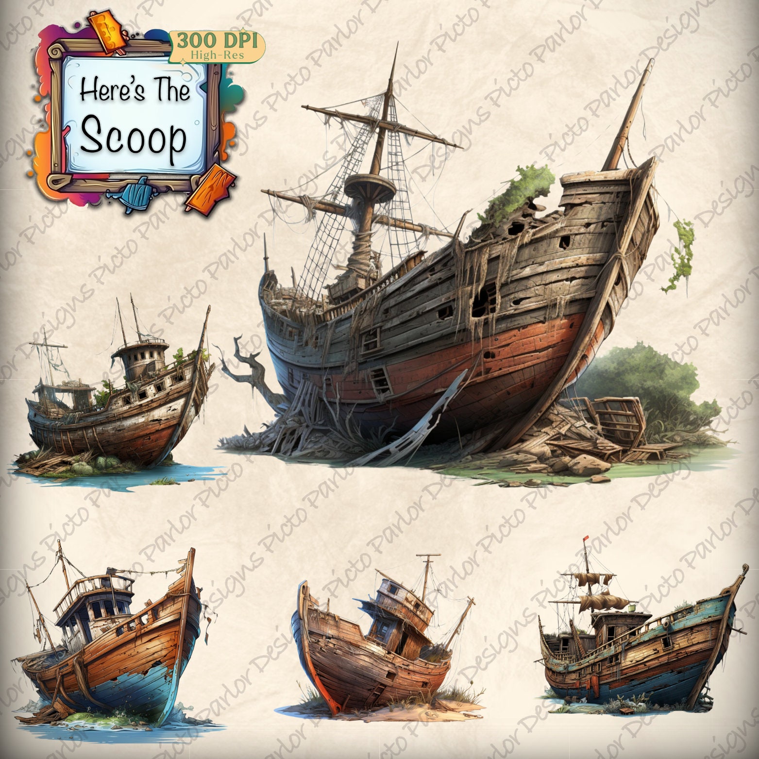 Shipwreck Clipart Bundle: PNG & SVG Abandoned Ship Clipart Aquatic ...