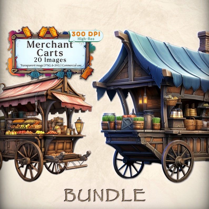 Merchant Cart Clipart Bundle: PNG and SVG Medieval Merchant Cart Image ...