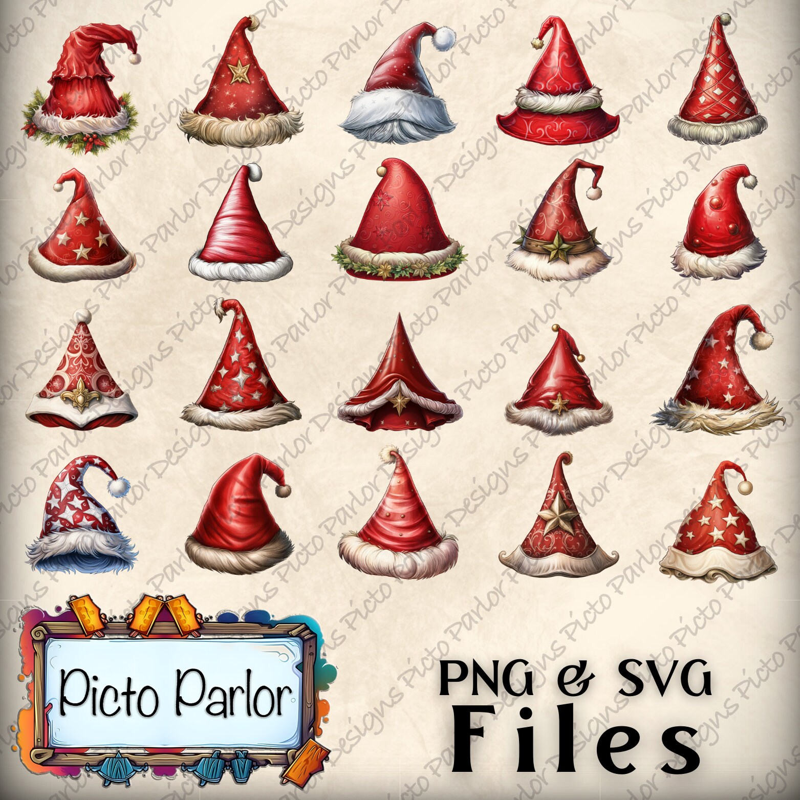 Santa Hat Clipart Bundle: PNG & SVG Christmas Winter Seasonal Clipart ...