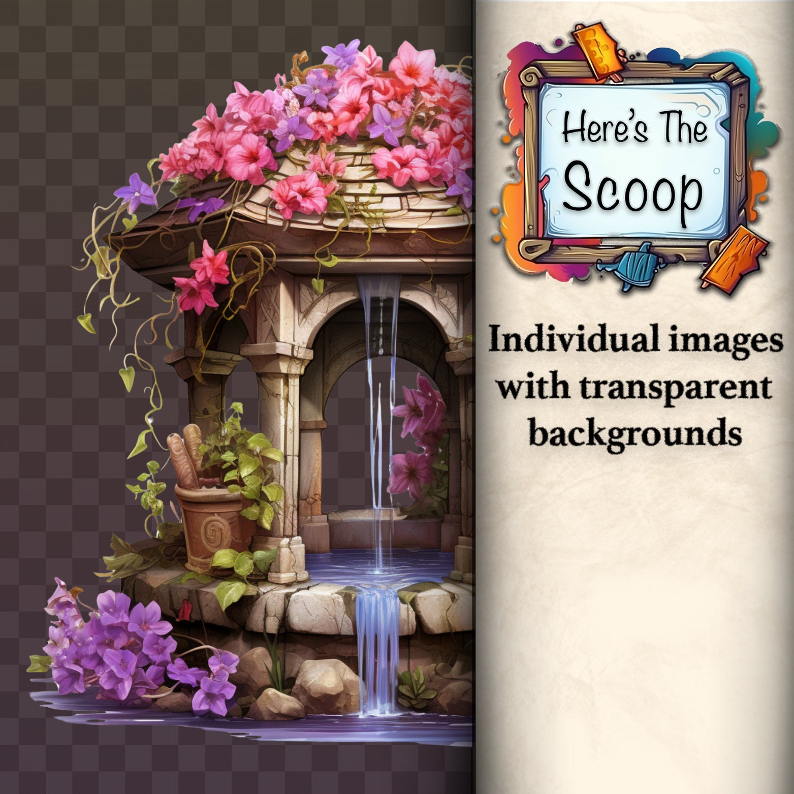 Floral Well Clipart Bundle: PNG & SVG Magical Well Clipart Floral ...