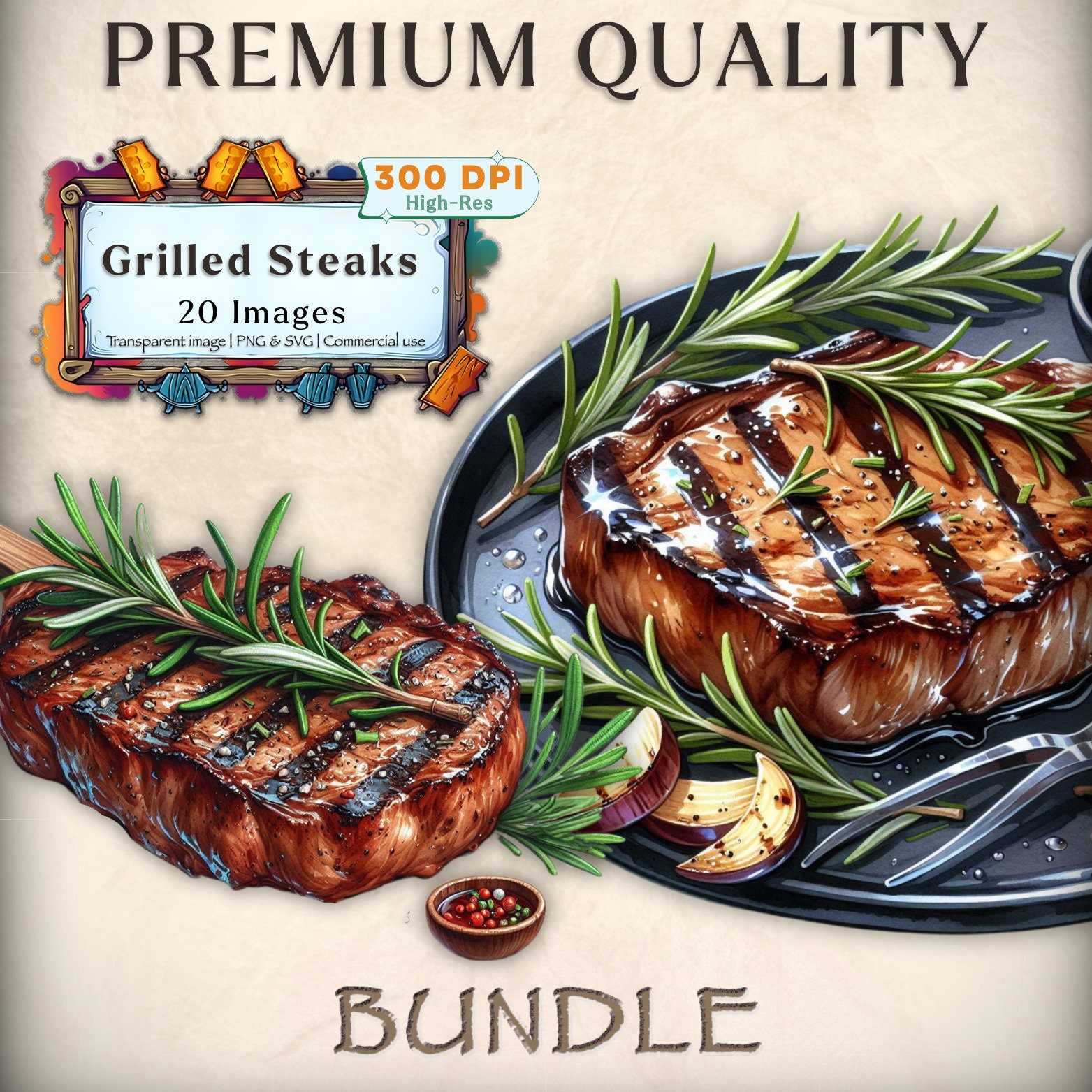 Grilled Steaks Clipart Bundle: PNG & SVG BBQ Steak Clipart Delicious ...
