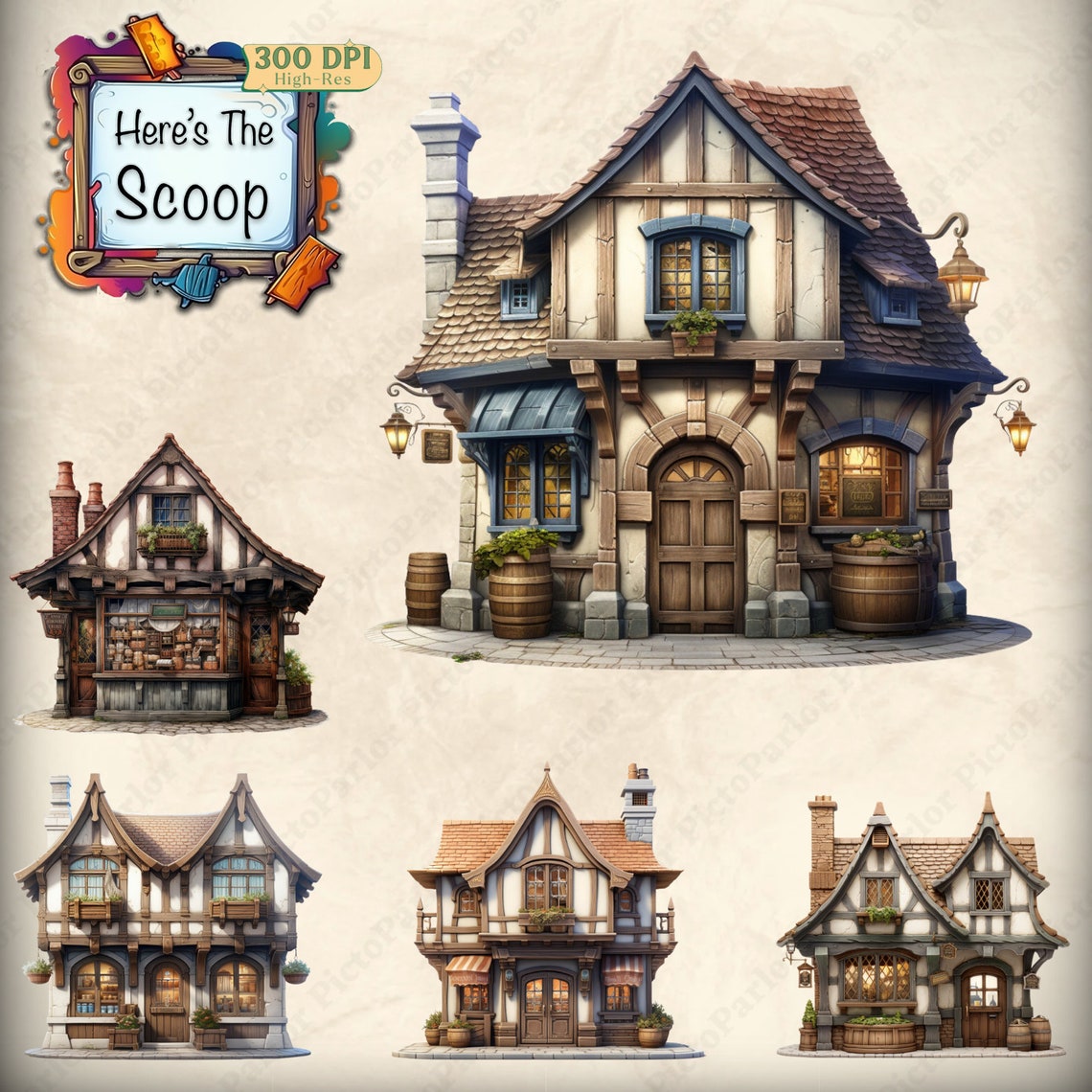 Magical Storefront Clipart Bundle: PNG and SVG Fantasy Building Clipart ...