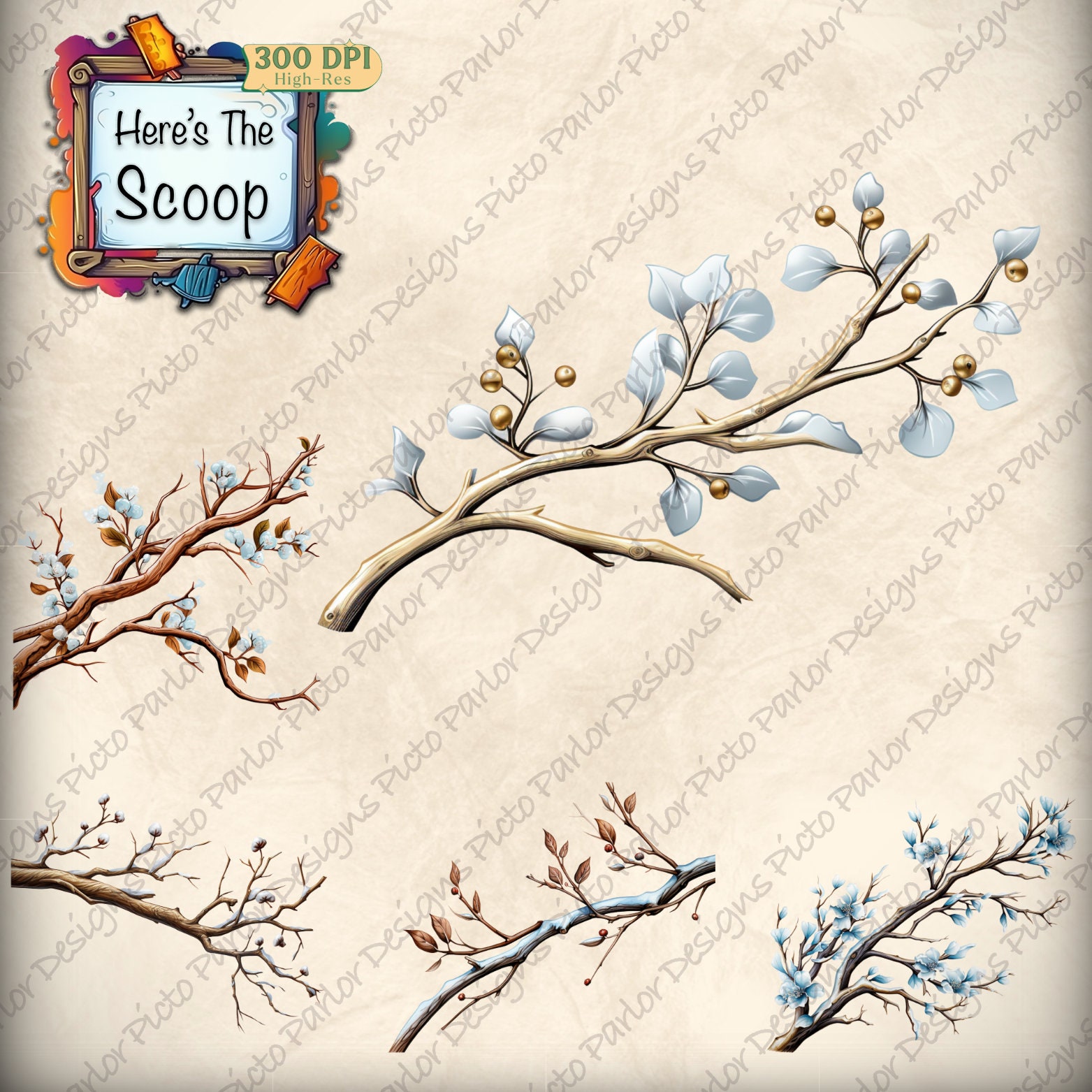 Winter Branch Clipart Bundle: PNG & SVG Seasonal Clipart Winter Clipart ...