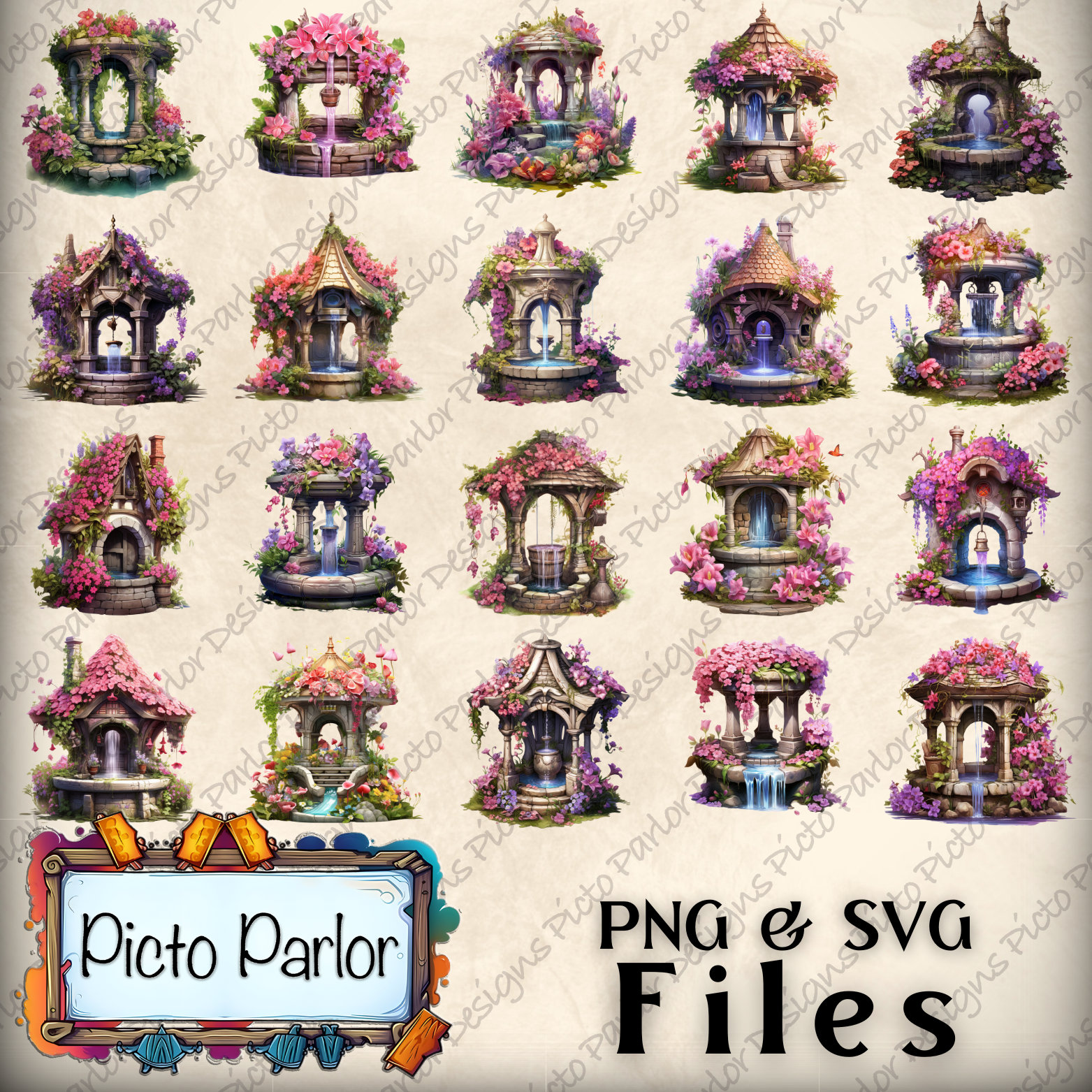 Floral Well Clipart Bundle: PNG & SVG Magical Well Clipart Floral ...