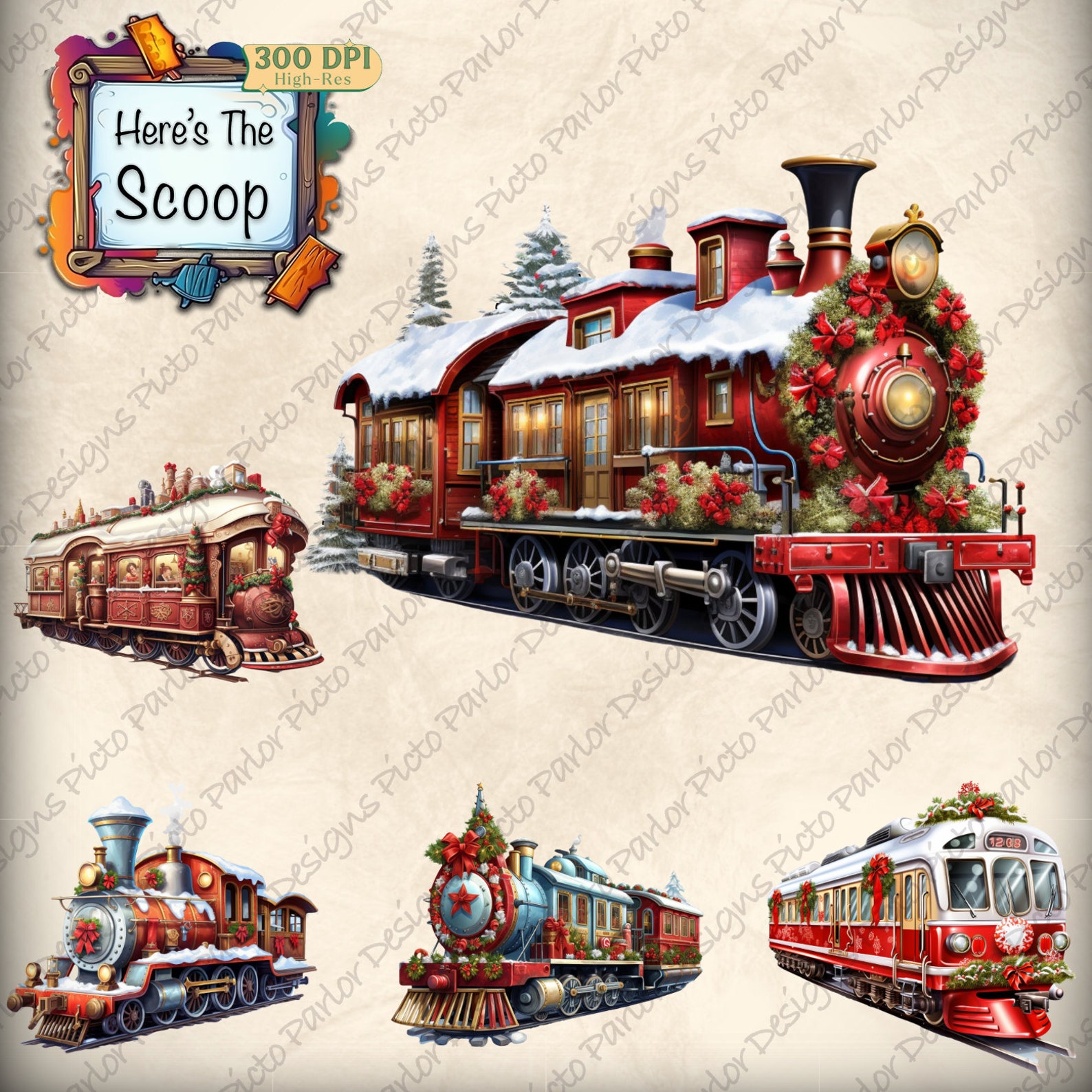 Winter Christmas Train Clipart Bundle: PNG & SVG Christmas Seasonal ...