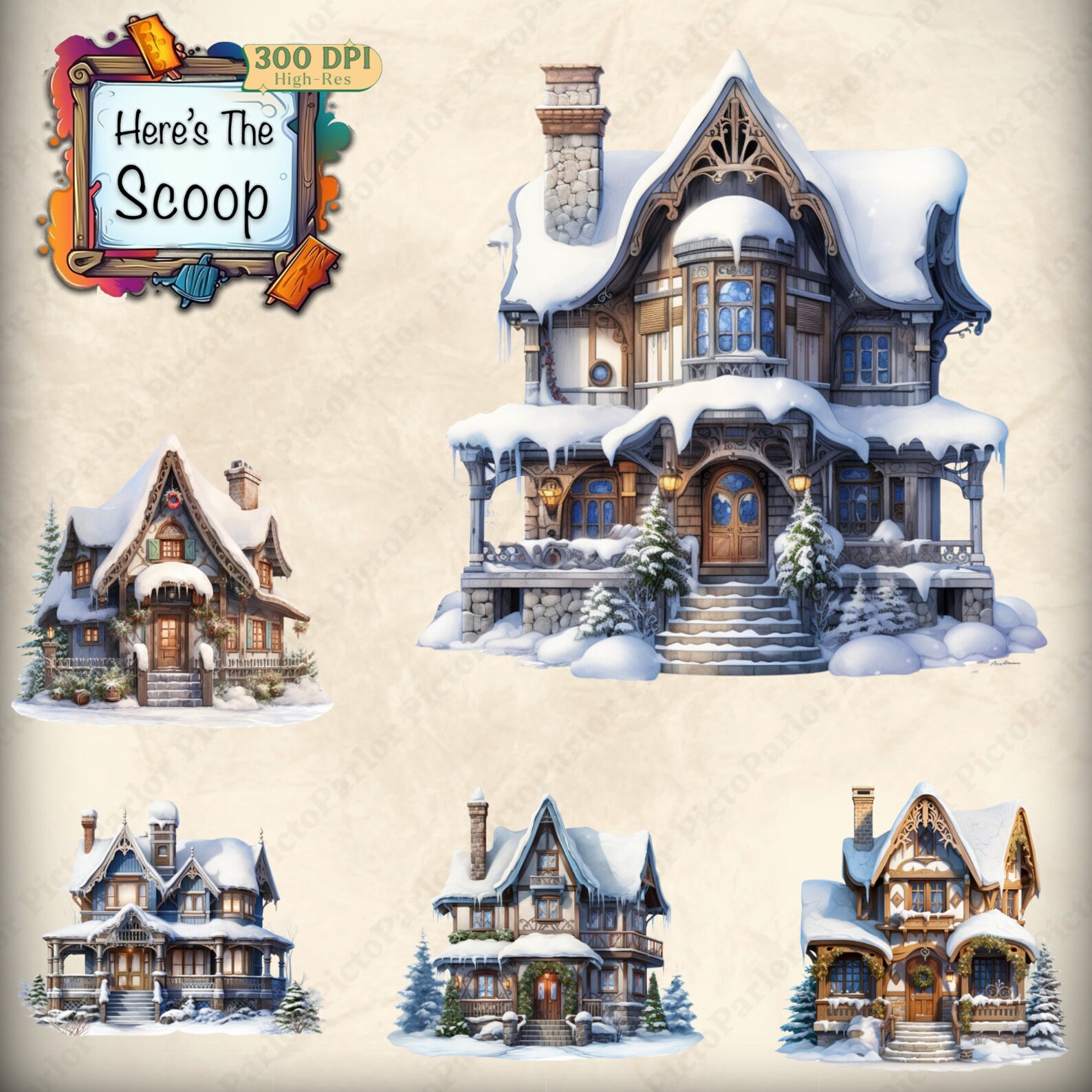 Winter Cabin Clipart Bundle: PNG and SVG Winter Building Clipart ...