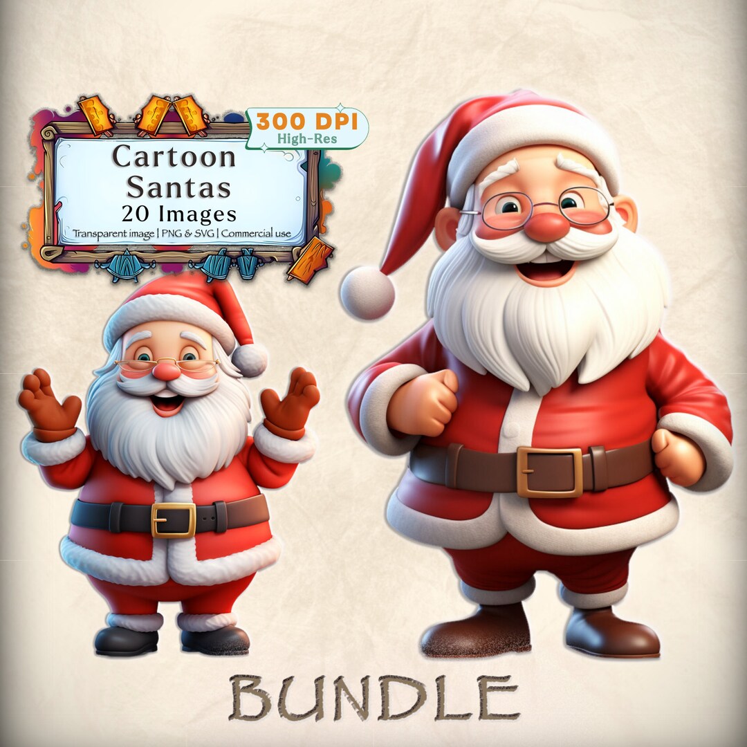 Cartoon Santa Clause Clipart Bundle: PNG & SVG Seasonal Clipart ...