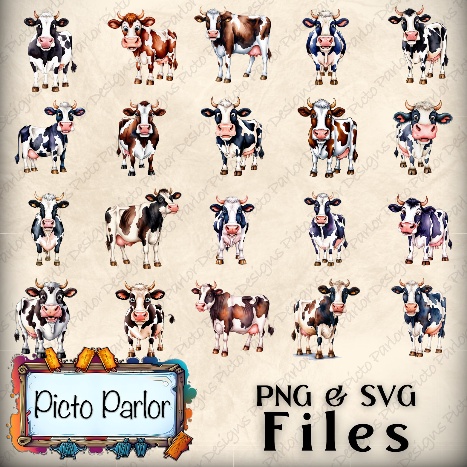 Cow Clipart Bundle: PNG & SVG Cute Farm Animal Clipart Dairy Cow Images ...