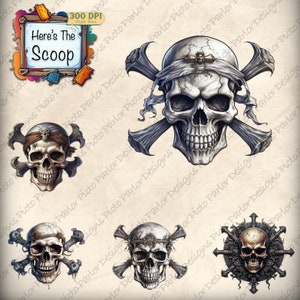 Skull and Crossbones Clipart Bundle: PNG & SVG Pirate Clipart Marauder ...