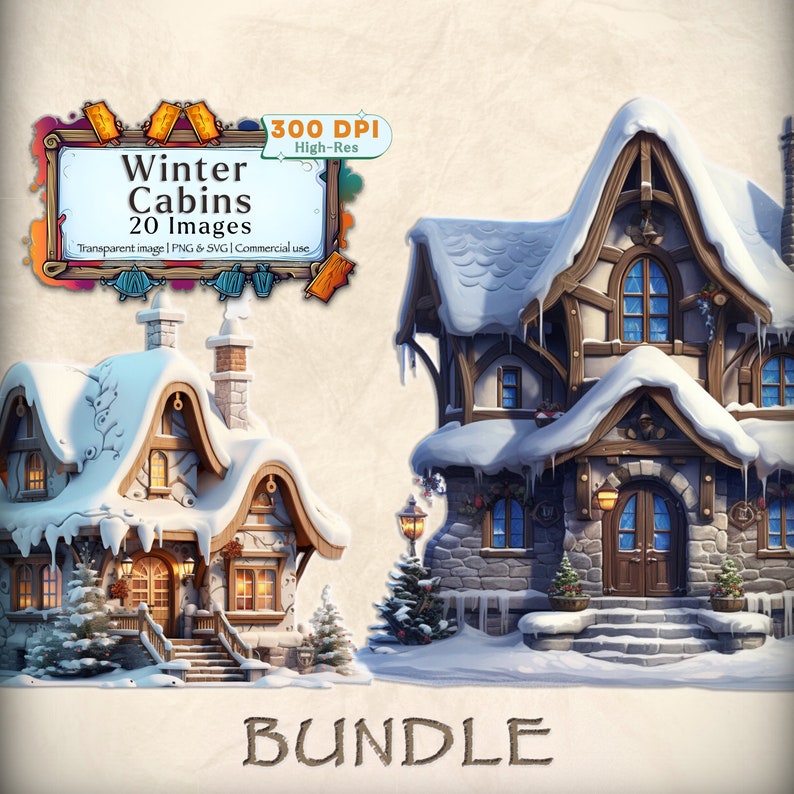 Winter Cabin Clipart Bundle: PNG and SVG Winter Building Clipart ...