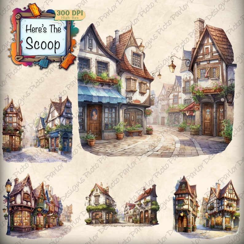 Magical City Street Clipart Bundle: PNG & SVG Medieval Clipart Magical ...