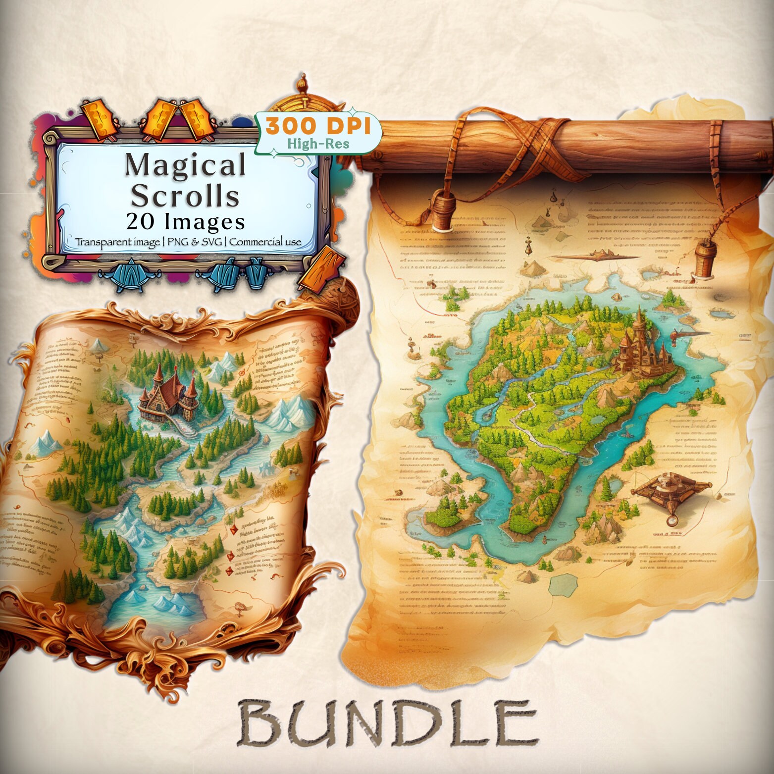 Magical Scroll Clipart Bundle: PNG & SVG Magical Map Clipart Cartography Clipart Fantasy Map ...