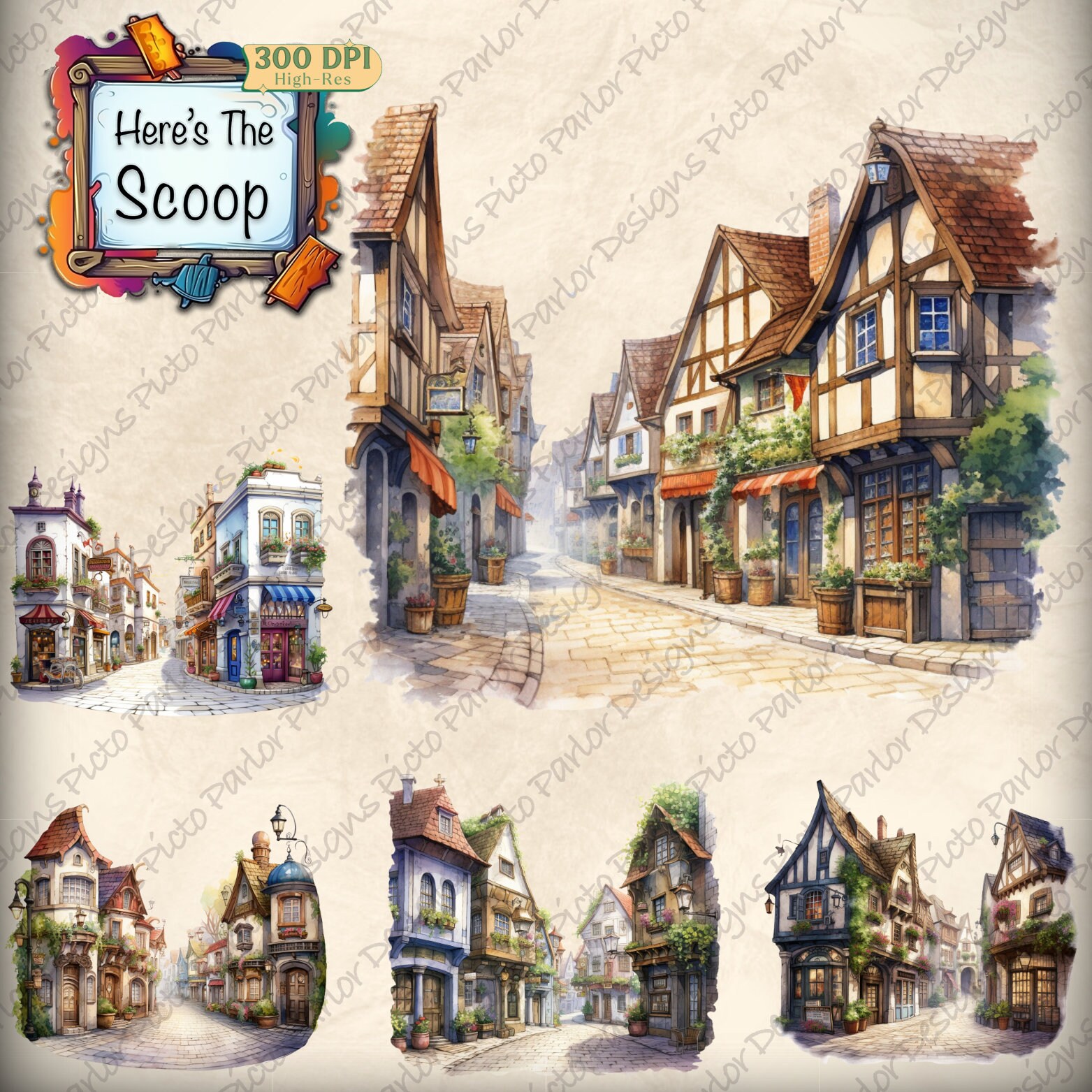 Magical City Street Clipart Bundle: PNG & SVG Medieval Clipart Magical ...