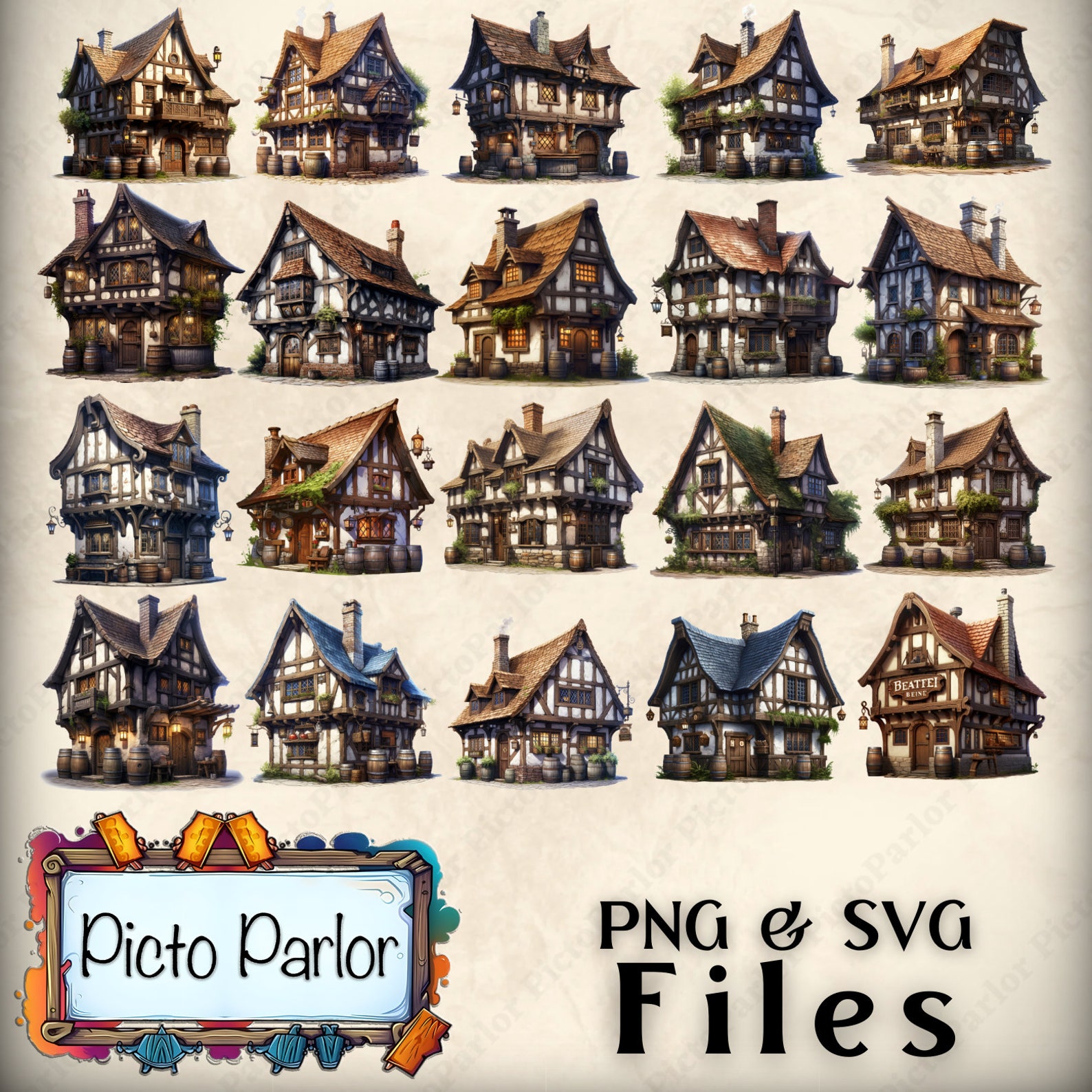 Medieval Tavern Clipart Bundle: PNG and SVG Medieval Clipart Tavern ...