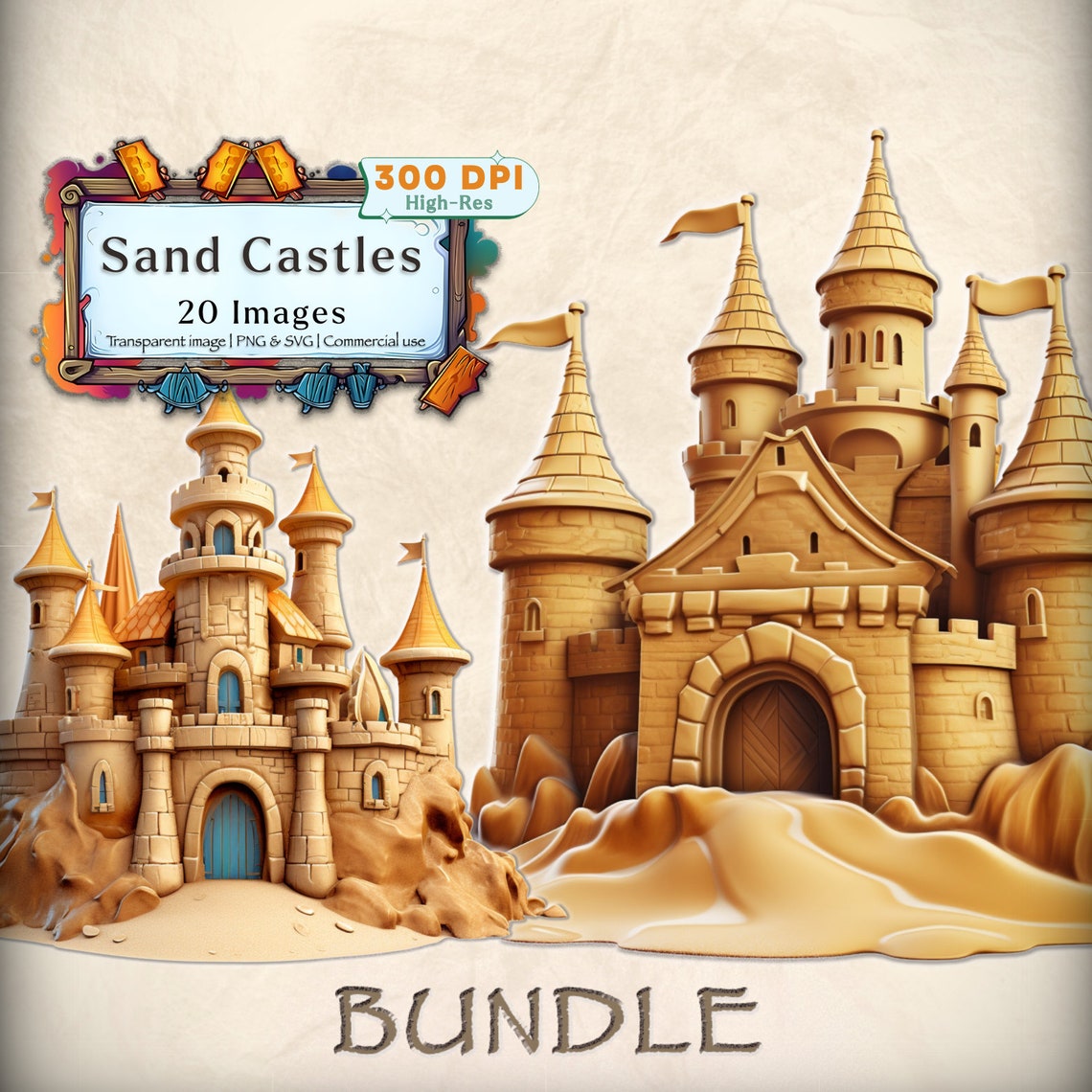 Sand Castle Clipart Bundle: PNG & SVG Castle Clipart Sand Clipart Ocean ...