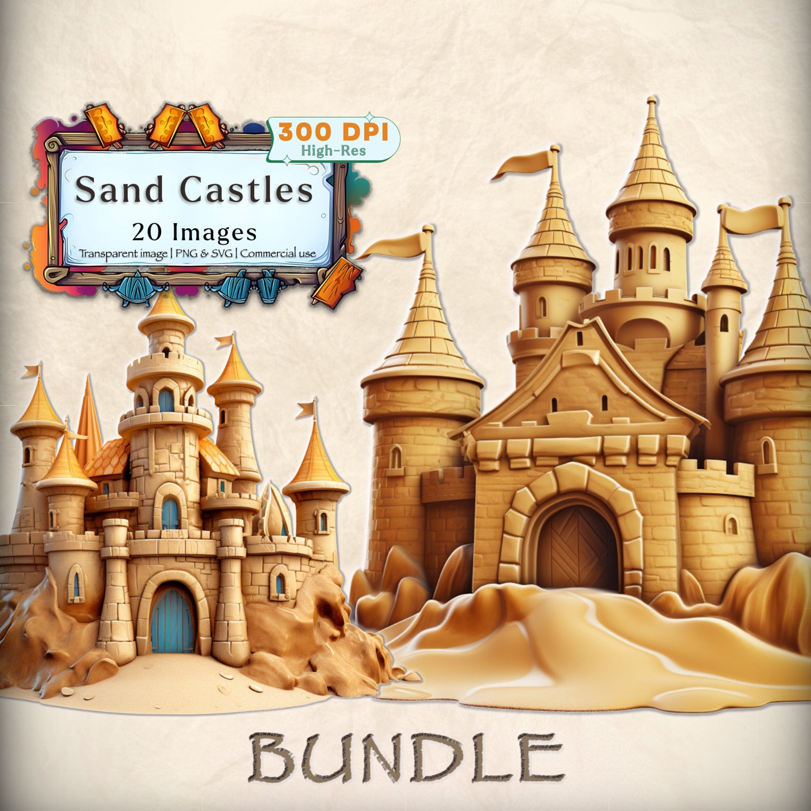 Sand Castle Clipart Bundle: PNG & SVG Castle Clipart Sand Clipart Ocean ...