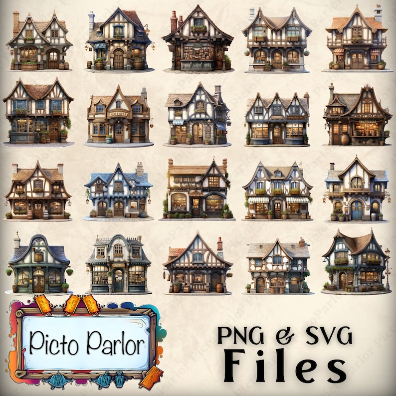 Magical Storefront Clipart Bundle: PNG and SVG Fantasy Building Clipart ...