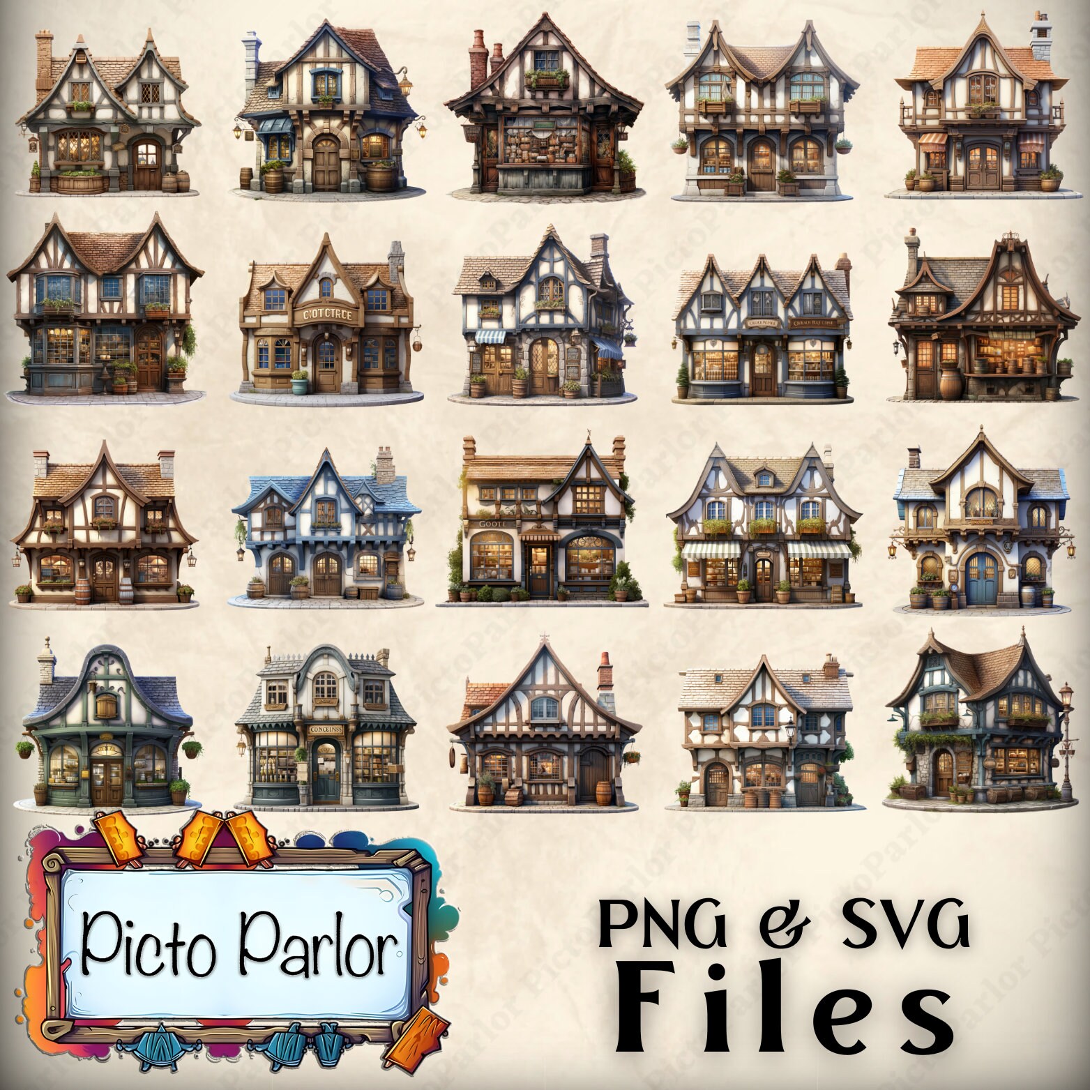 Magical Storefront Clipart Bundle: PNG and SVG Fantasy Building Clipart ...