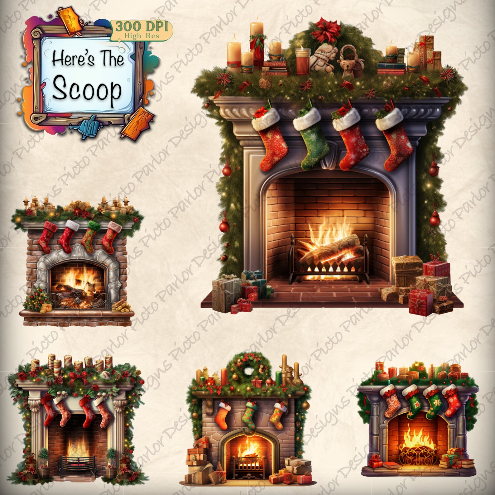 Christmas Fireplace Clipart Bundle: PNG & SVG Seasonal Clipart ...