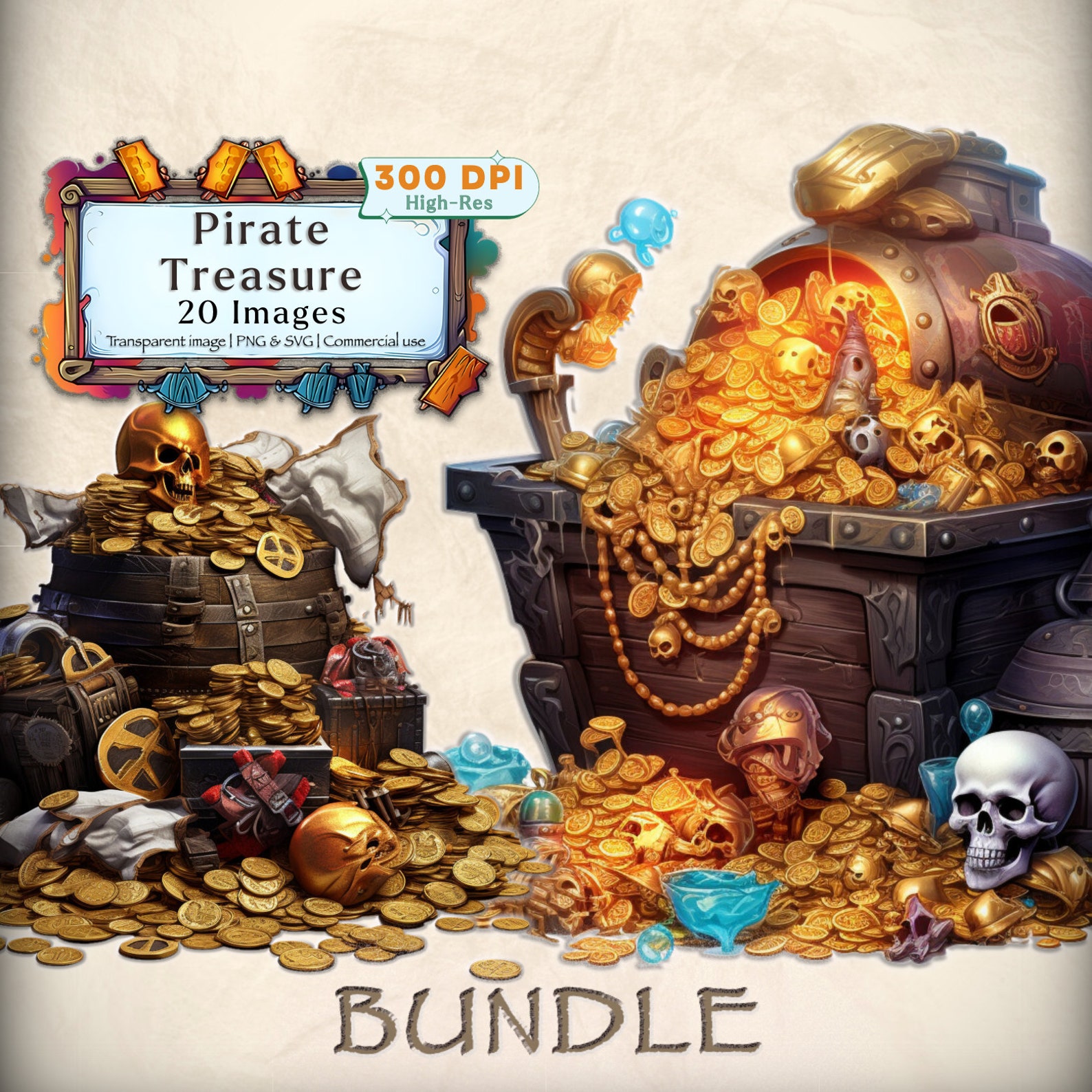 Pirate Treasure Clipart Bundle: PNG & SVG Prate Booty Clipart Loot ...