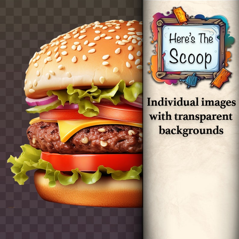 Cheese Hamburger Clipart Bundle: PNG & SVG Food Clipart Cheeseburger ...