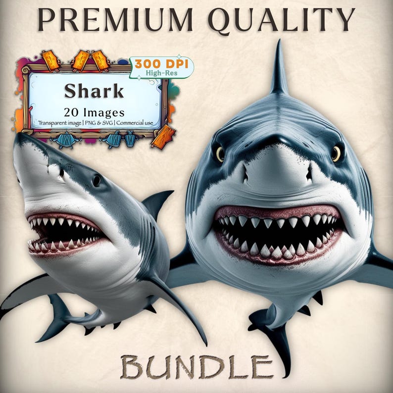 Shark Clipart Bundle: PNG & SVG Watercolor Shark Clipart, Ocean ...