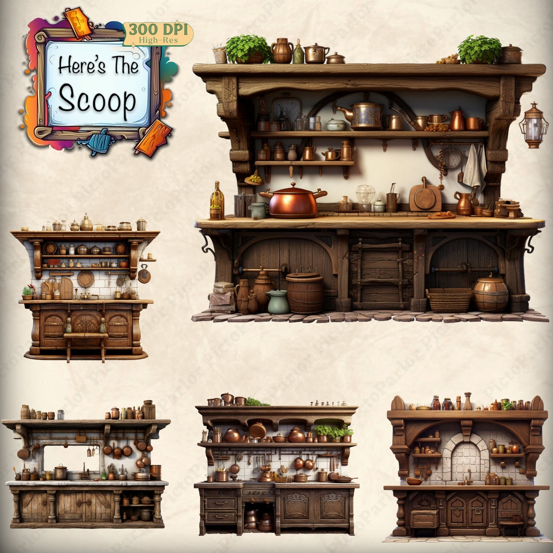 Medieval Kitchen Clipart Bundle: PNG and SVG Medieval Style Kitchen ...