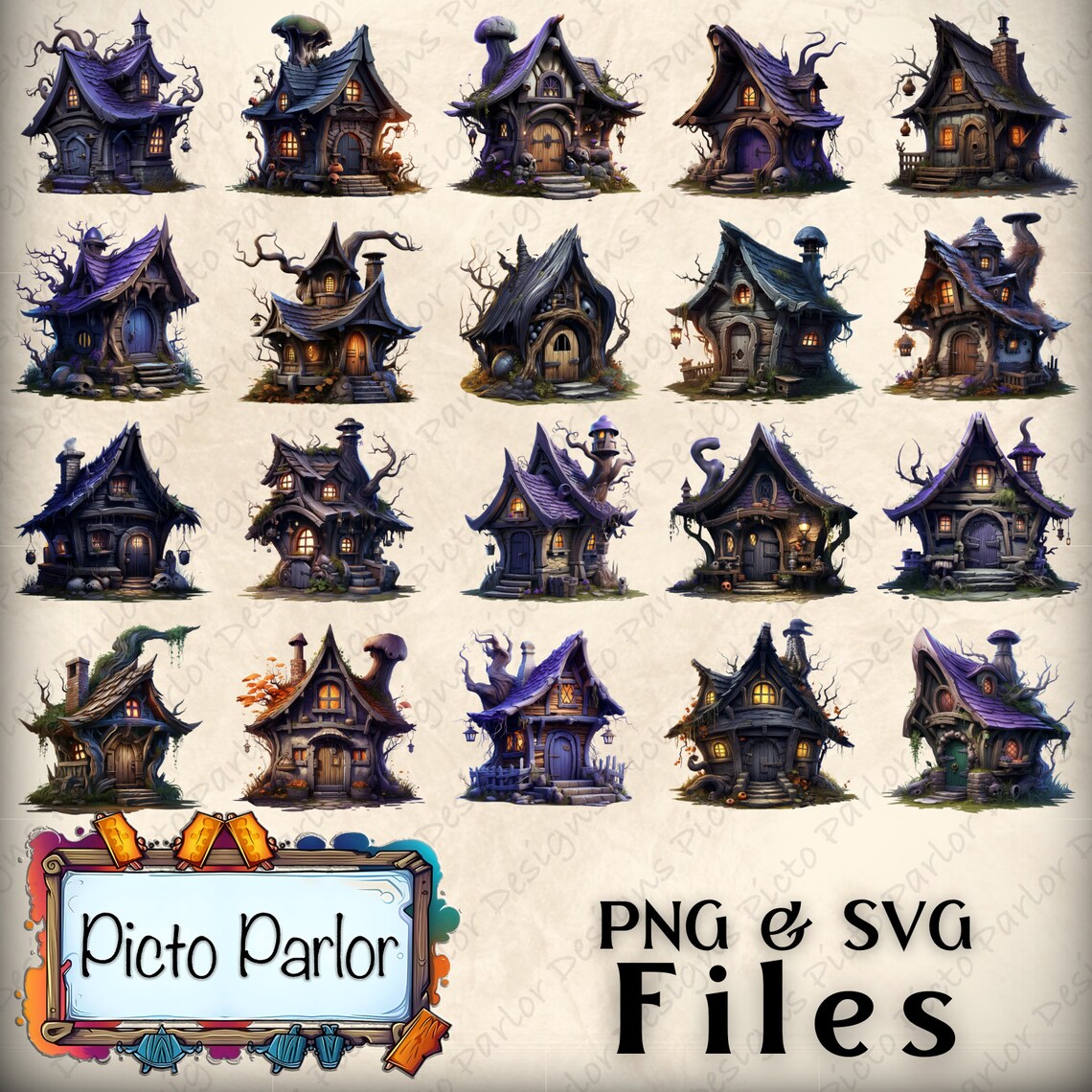Witch Hut Clipart Bundle: PNG and SVG Haunted Witch Clipart Horror ...