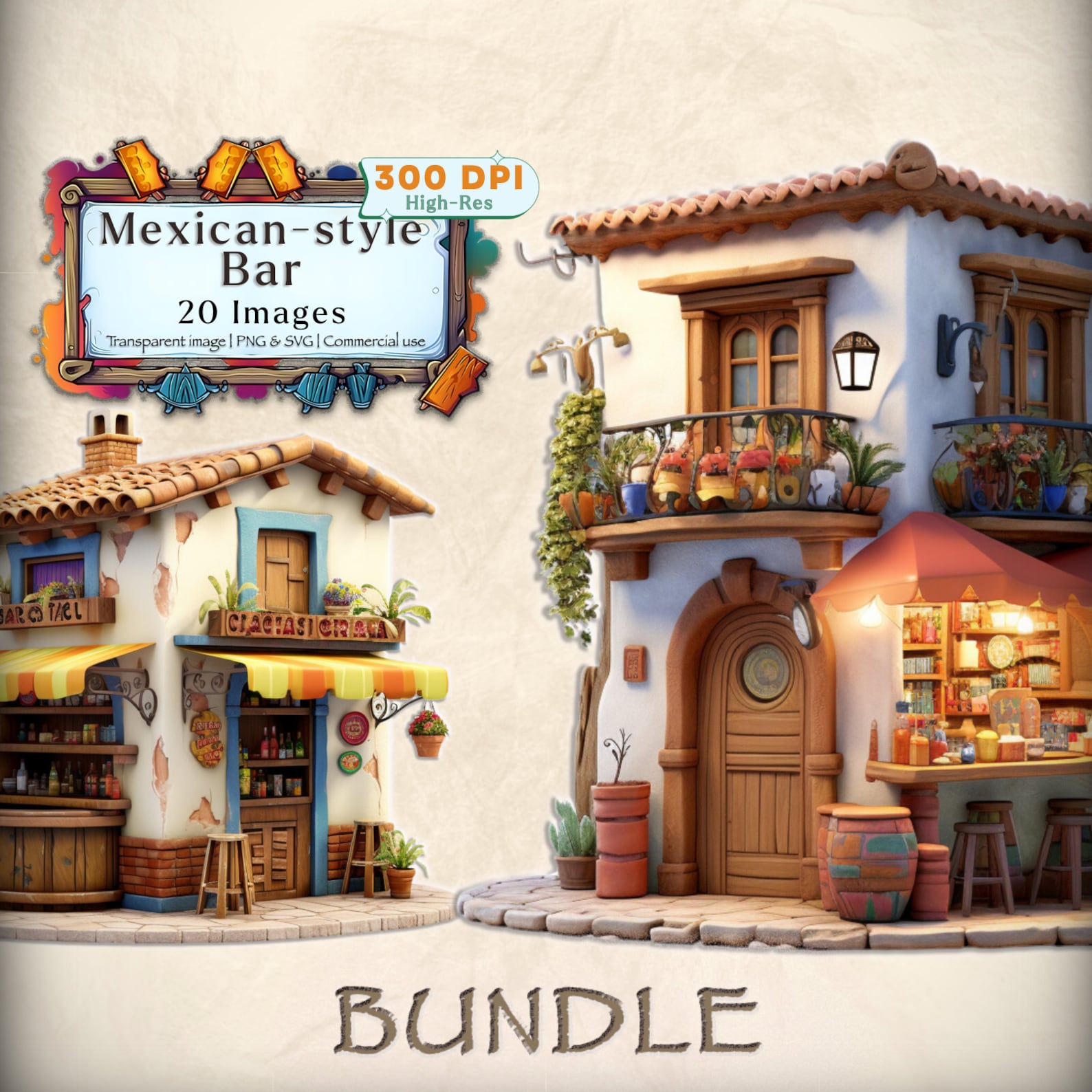 Mexican Style Bars Clipart Bundle: PNG & SVG Bar Clipart Tapas Bar ...