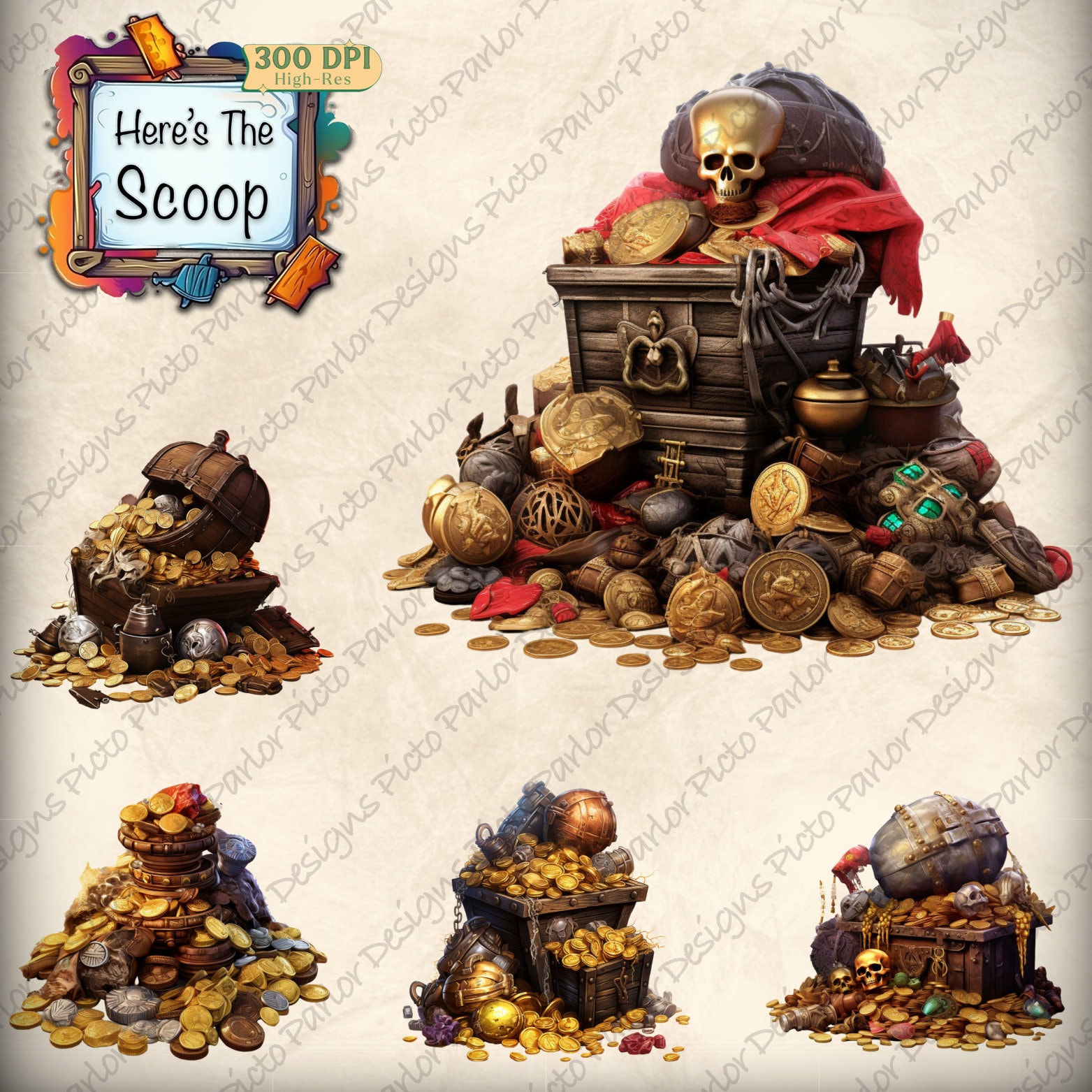 Pirate Treasure Clipart Bundle: PNG & SVG Prate Booty Clipart Loot ...