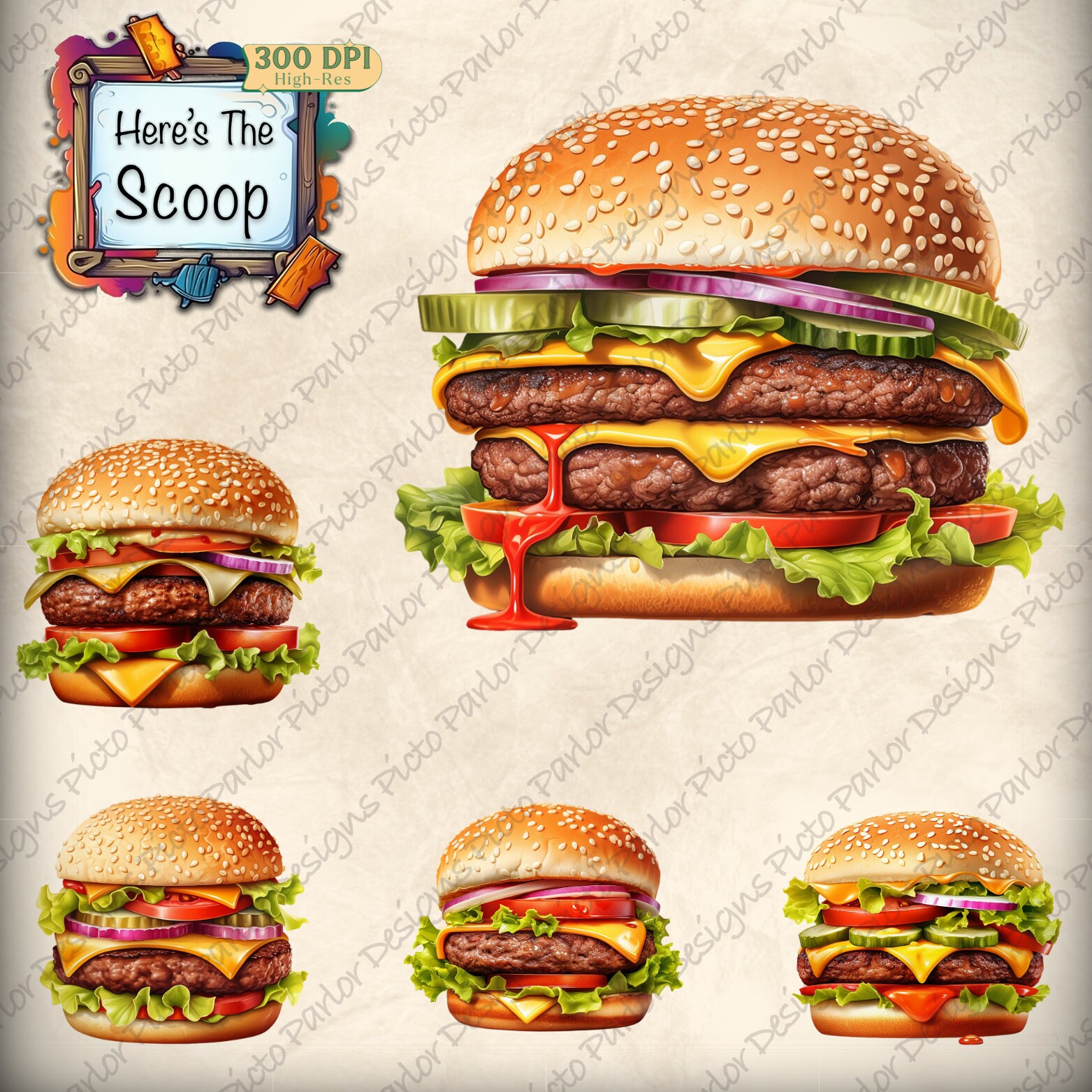 Cheese Hamburger Clipart Bundle: PNG & SVG Food Clipart Cheeseburger ...