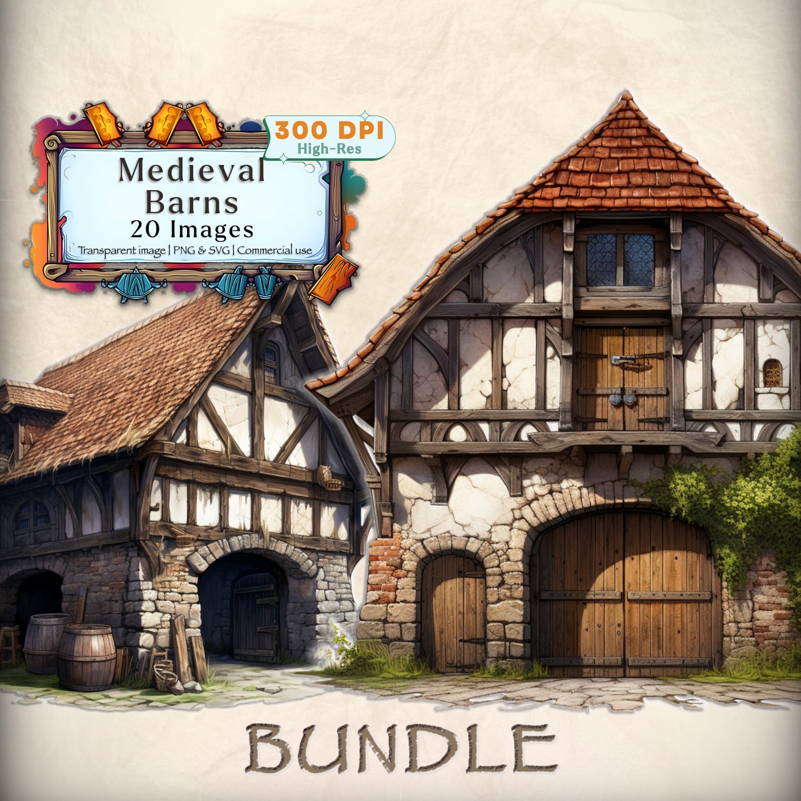 Medieval Barn Clipart Bundle: PNG & SVG Medieval Clipart Barn Clipart ...