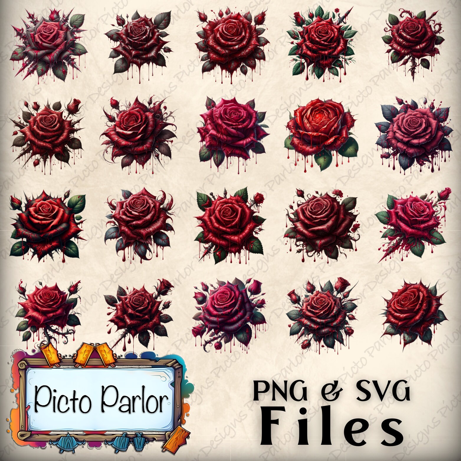 Bloody Roses, Red Roses Clipart Bundle: Vampire Rose PNG & SVG Gothic ...