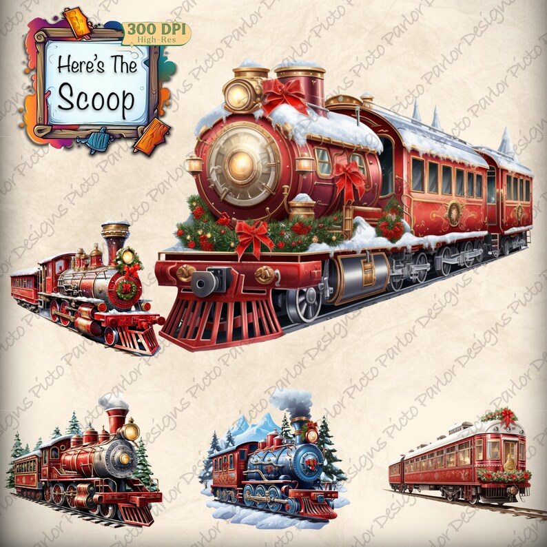 Winter Christmas Train Clipart Bundle: PNG & SVG Christmas Seasonal ...