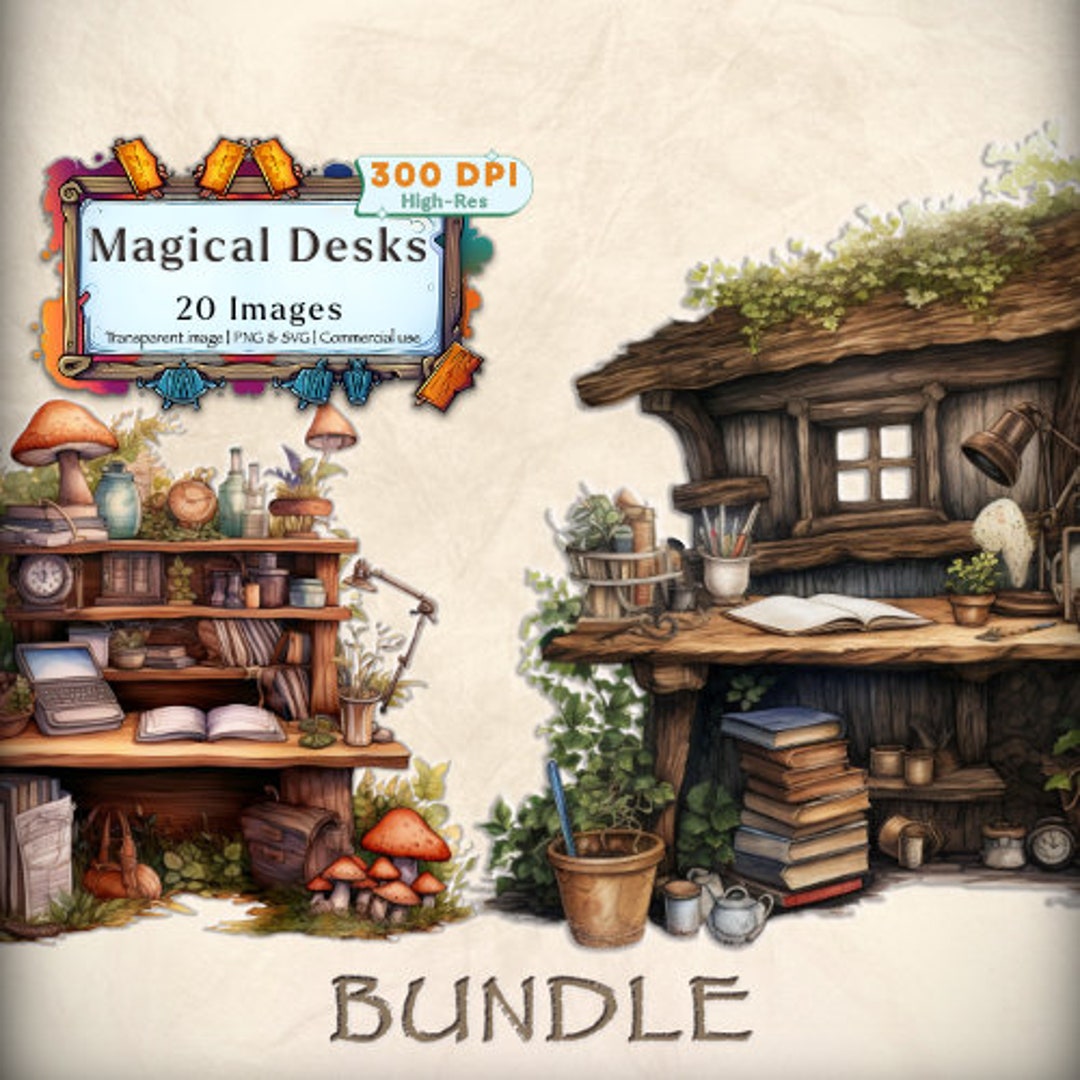 Magical Desk Clipart Bundle: PNG and SVG Fairy Tale Shrubbery Whimsical ...