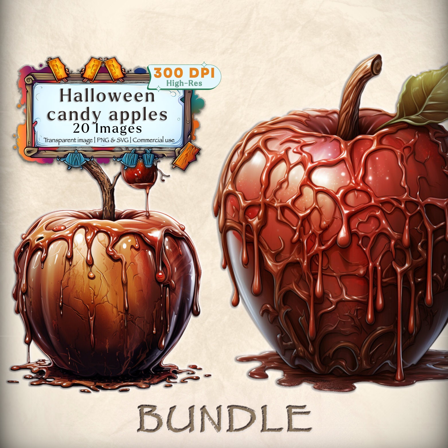 Halloween Candy Apple Clipart Bundle: PNG & SVG Halloween Food Clipart ...