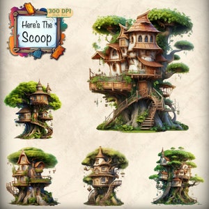 Magical Treehouse Clipart Bundle: PNG and SVG Fairy Treehouse Clipart ...