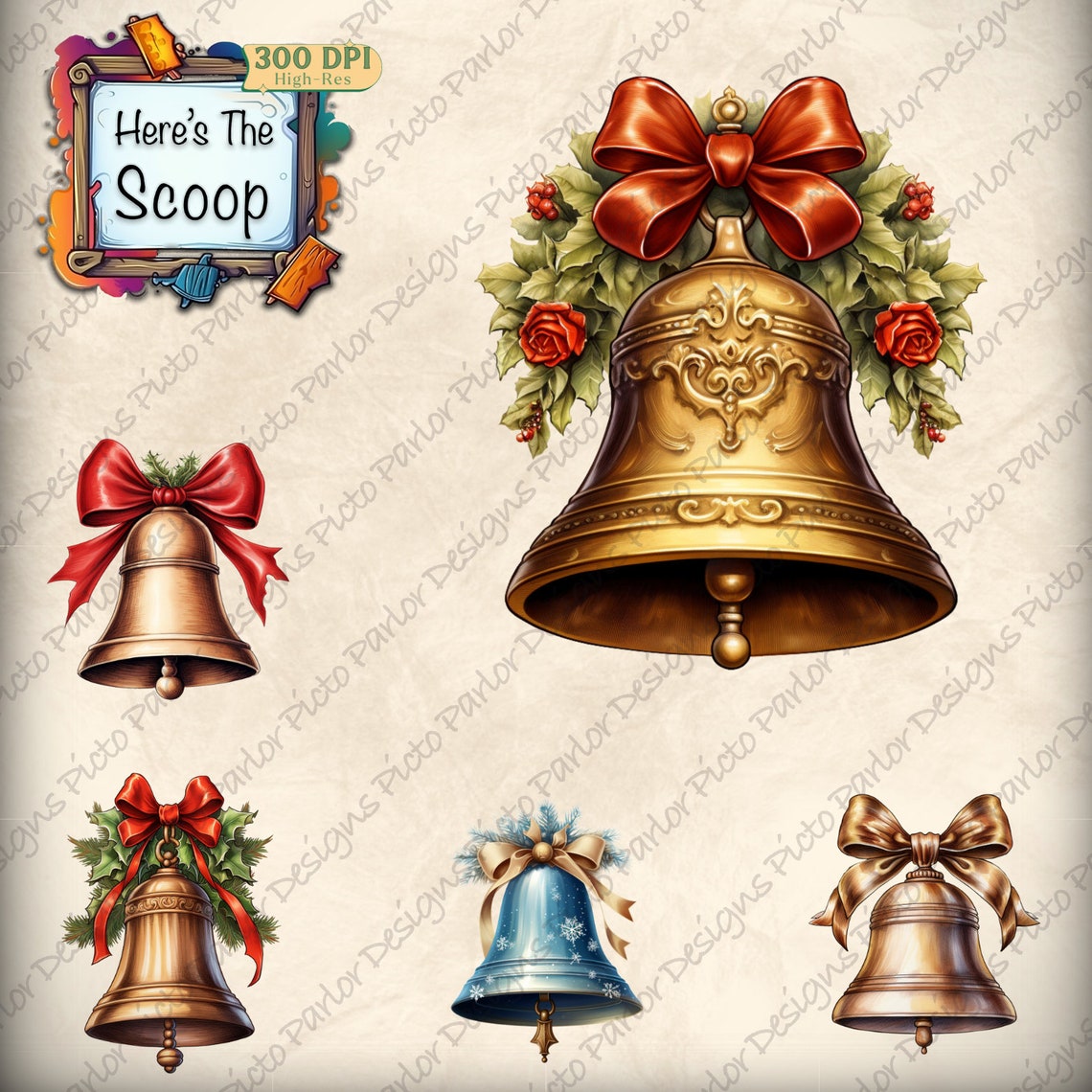 Christmas Bells Clipart Bundle: PNG & SVG Santa Sleigh Bells Clipart ...