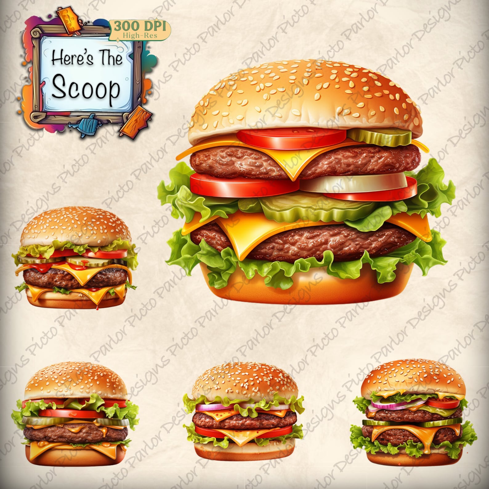Cheese Hamburger Clipart Bundle: PNG & SVG Food Clipart Cheeseburger ...