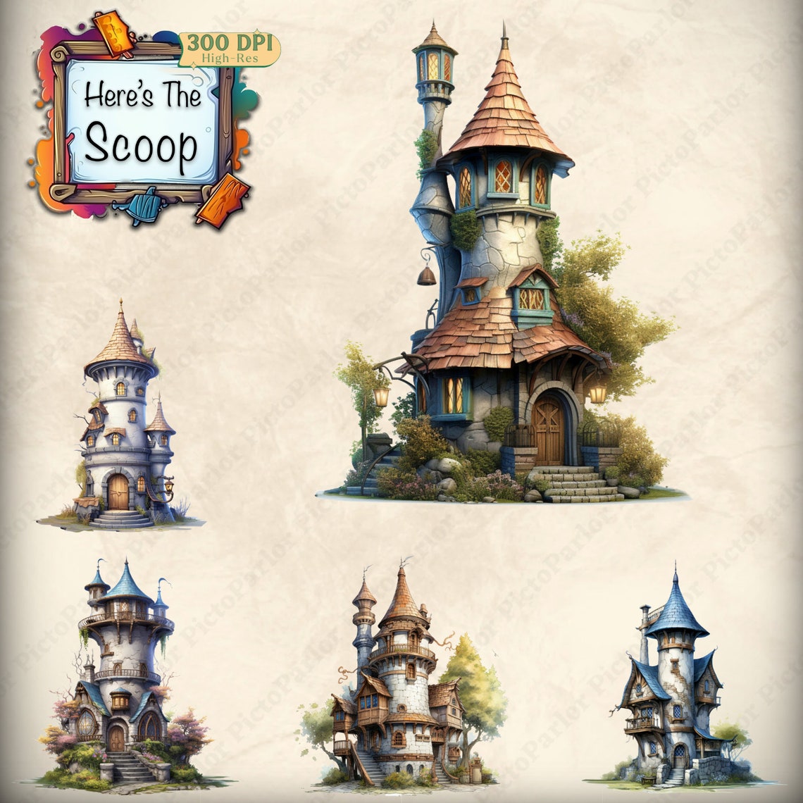 Wizard Tower Clipart Bundle: PNG and SVG Magical Clipart Whimsical ...