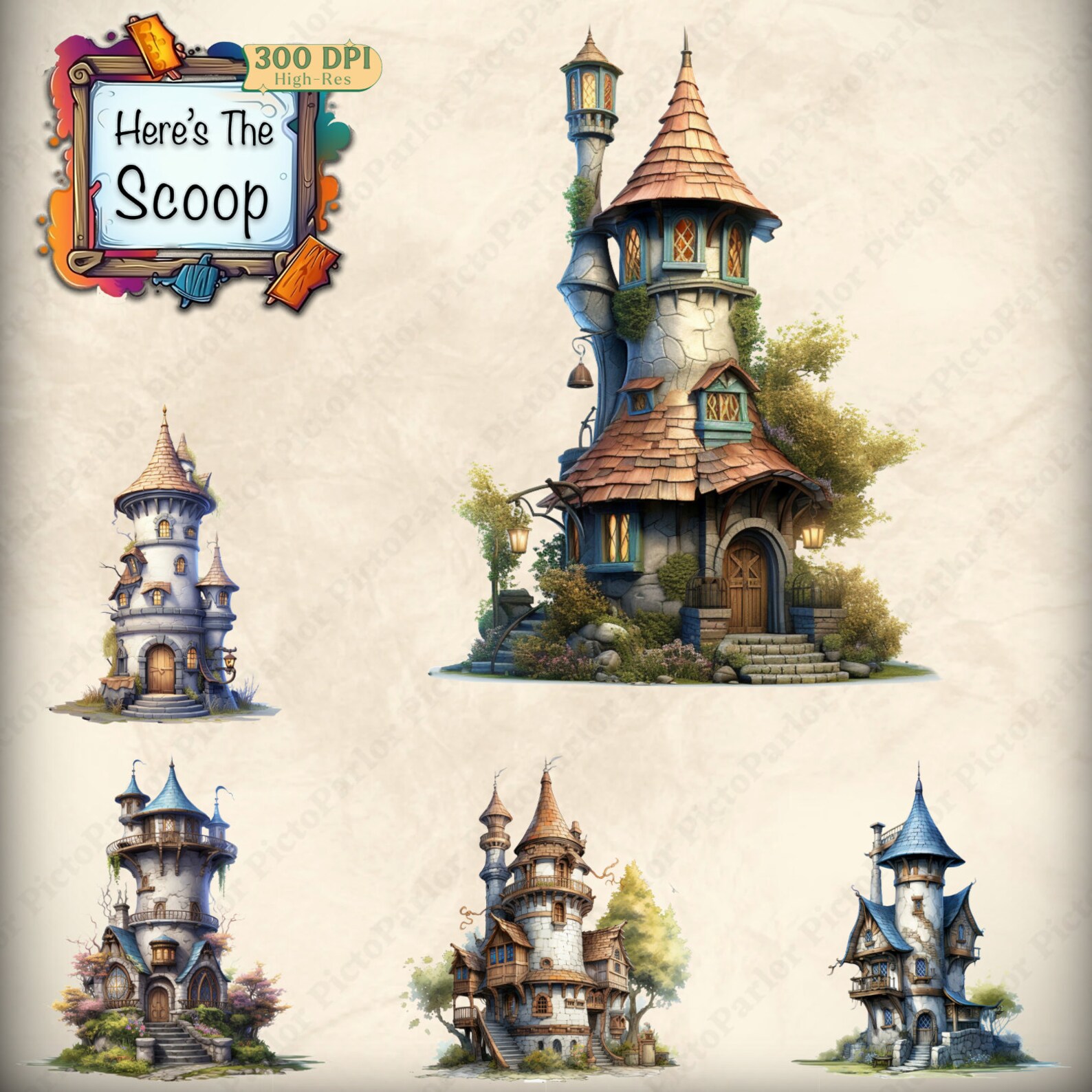 Wizard Tower Clipart Bundle: PNG and SVG Magical Clipart Whimsical ...