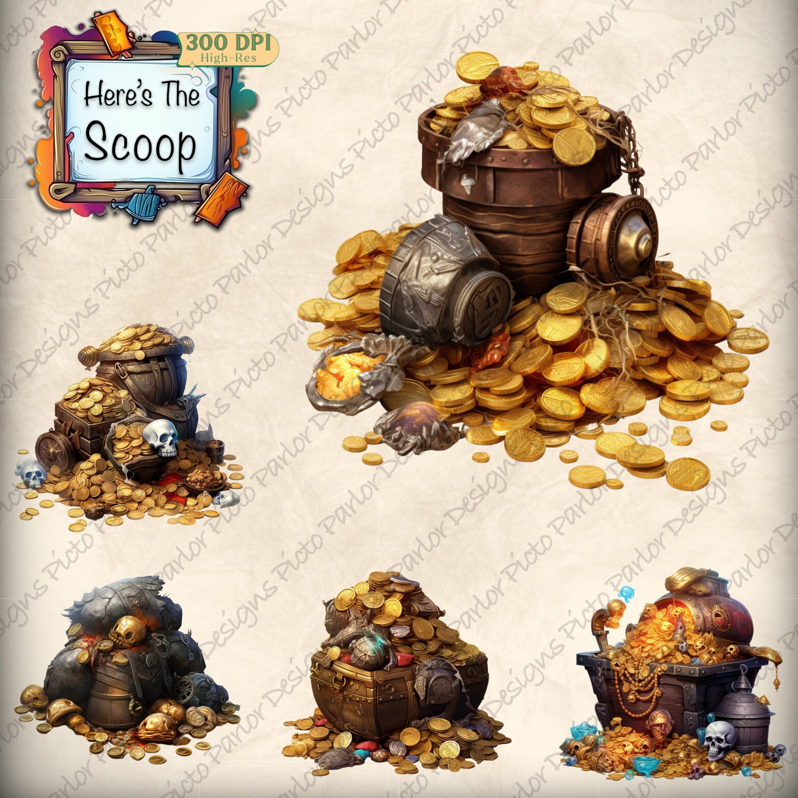 Pirate Treasure Clipart Bundle: PNG & SVG Prate Booty Clipart Loot ...