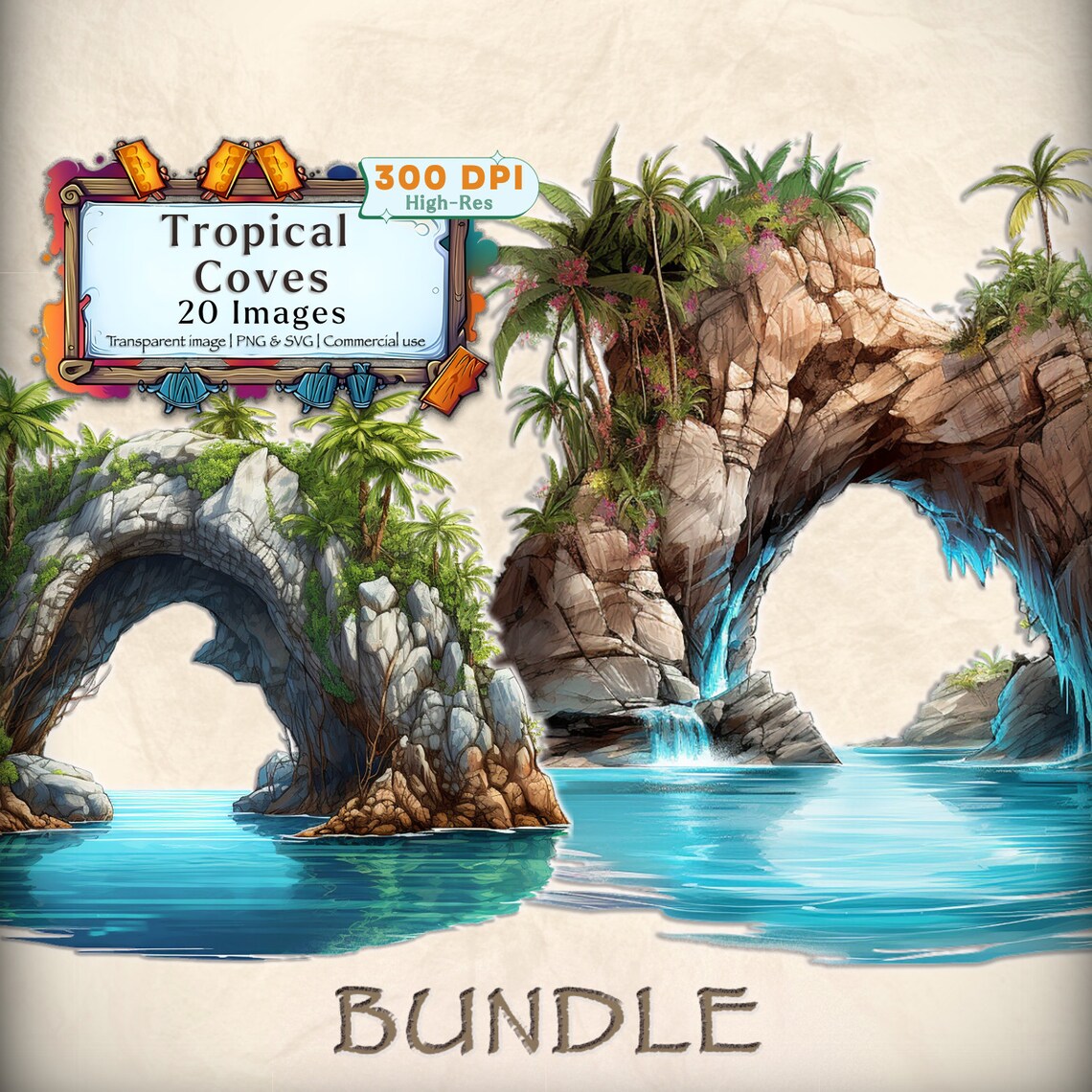 Tropical Cove Clipart: PNG & SVG Scenic Clipart Ocean Clipart Sunset ...