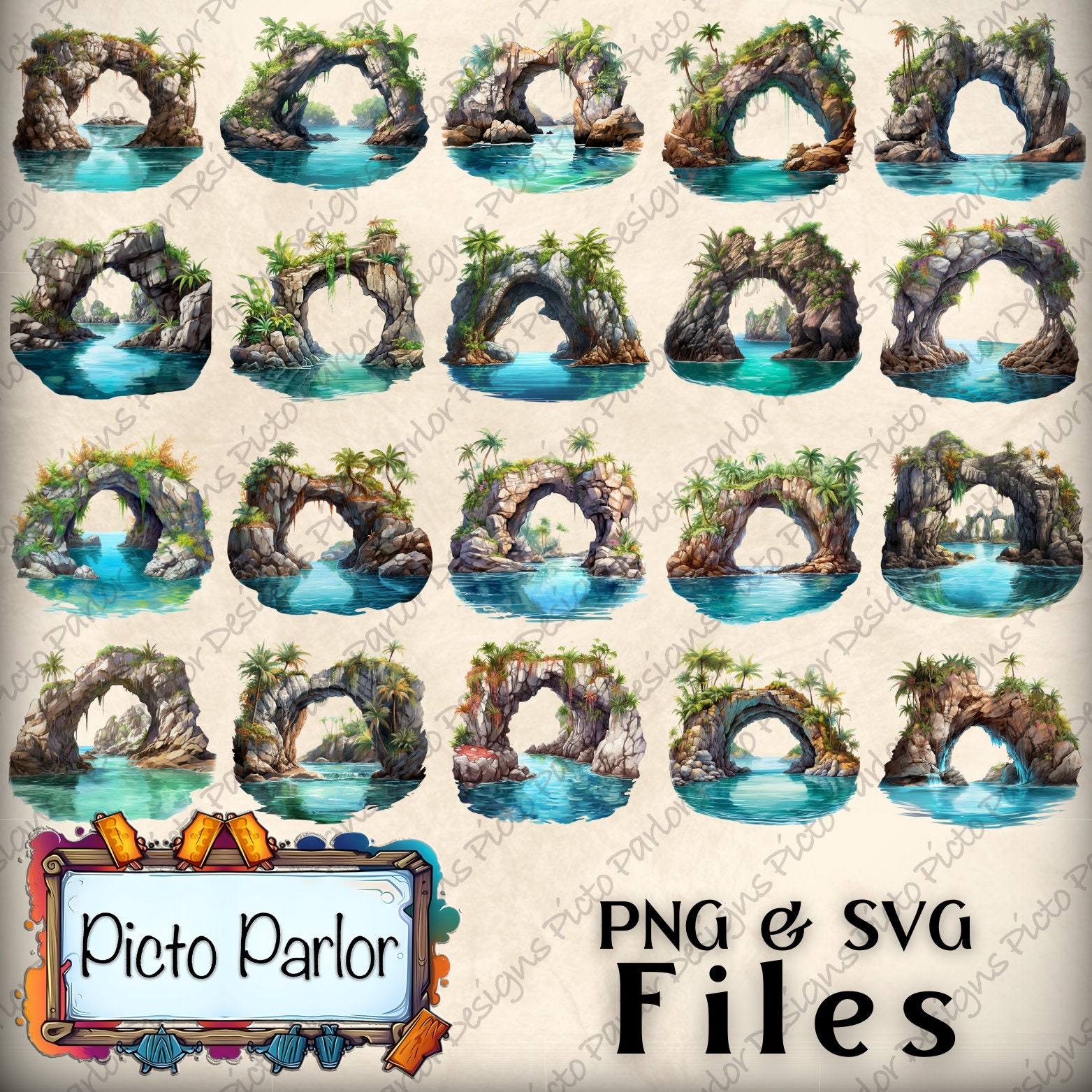 Tropical Cove Clipart: PNG & SVG Scenic Clipart Ocean Clipart Sunset ...